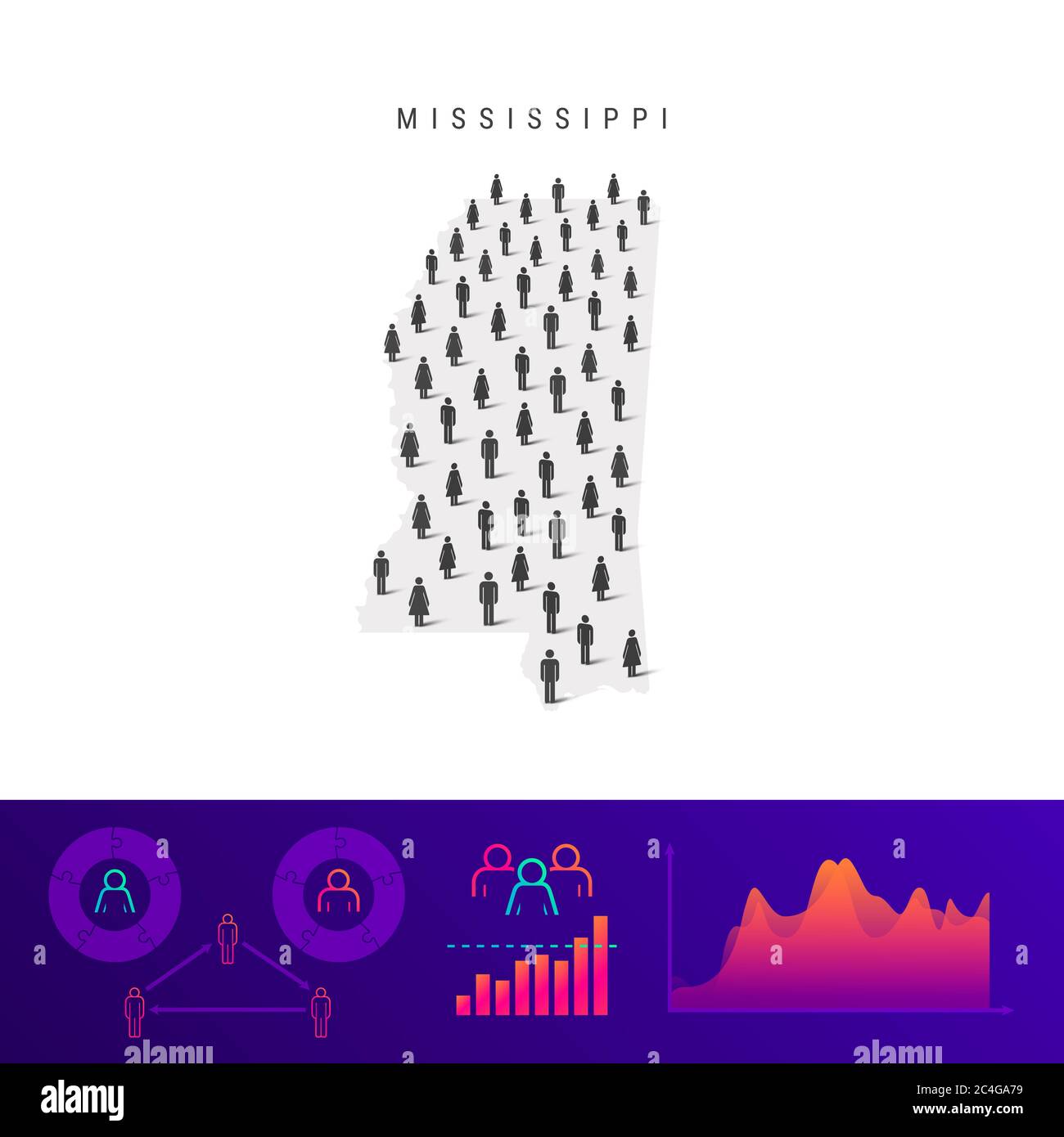 Mississippi people map. Detailed silhouette. Mixed crowd of men and ...
