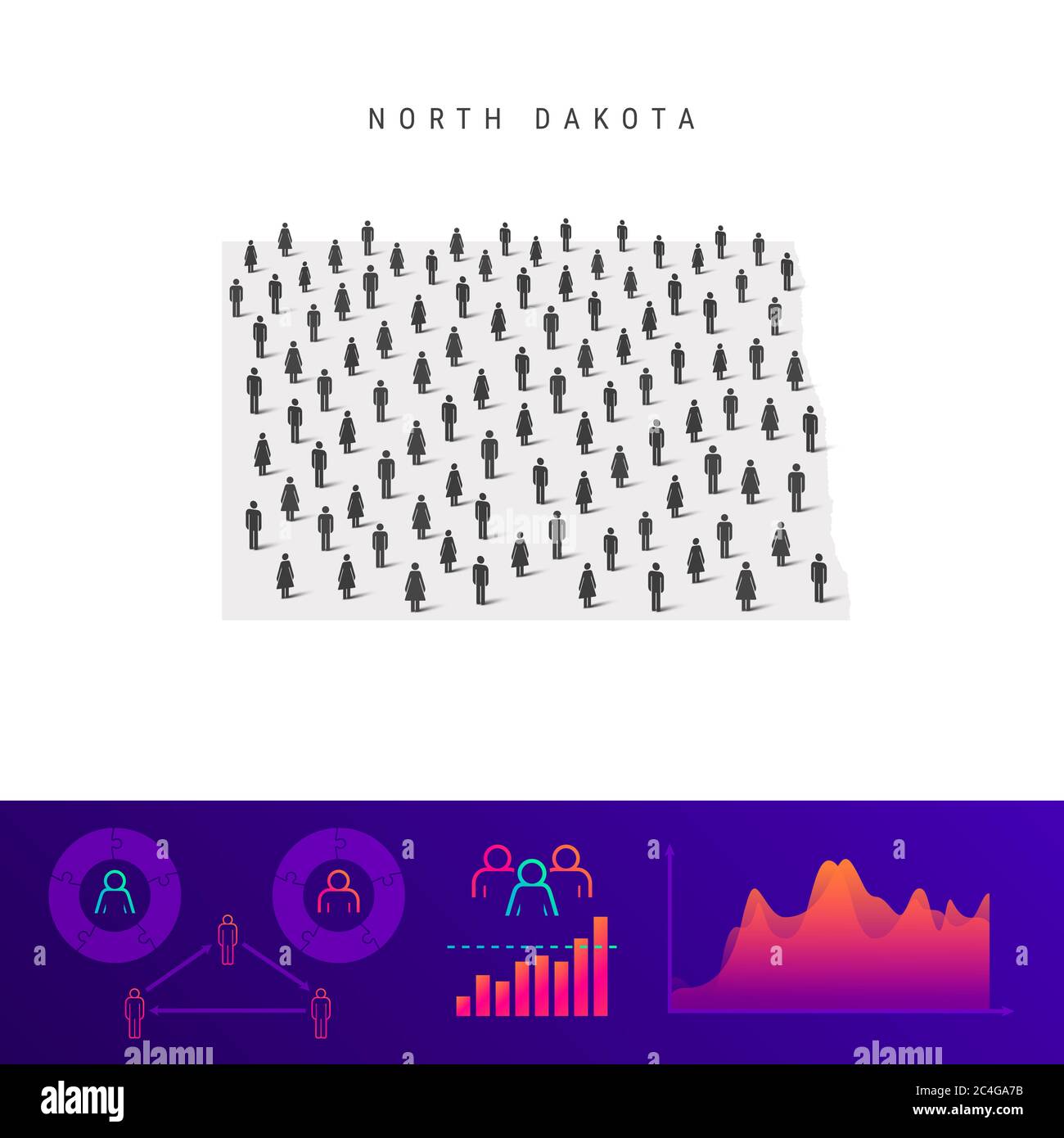 North Dakota people map. Detailed silhouette. Mixed crowd of men and ...