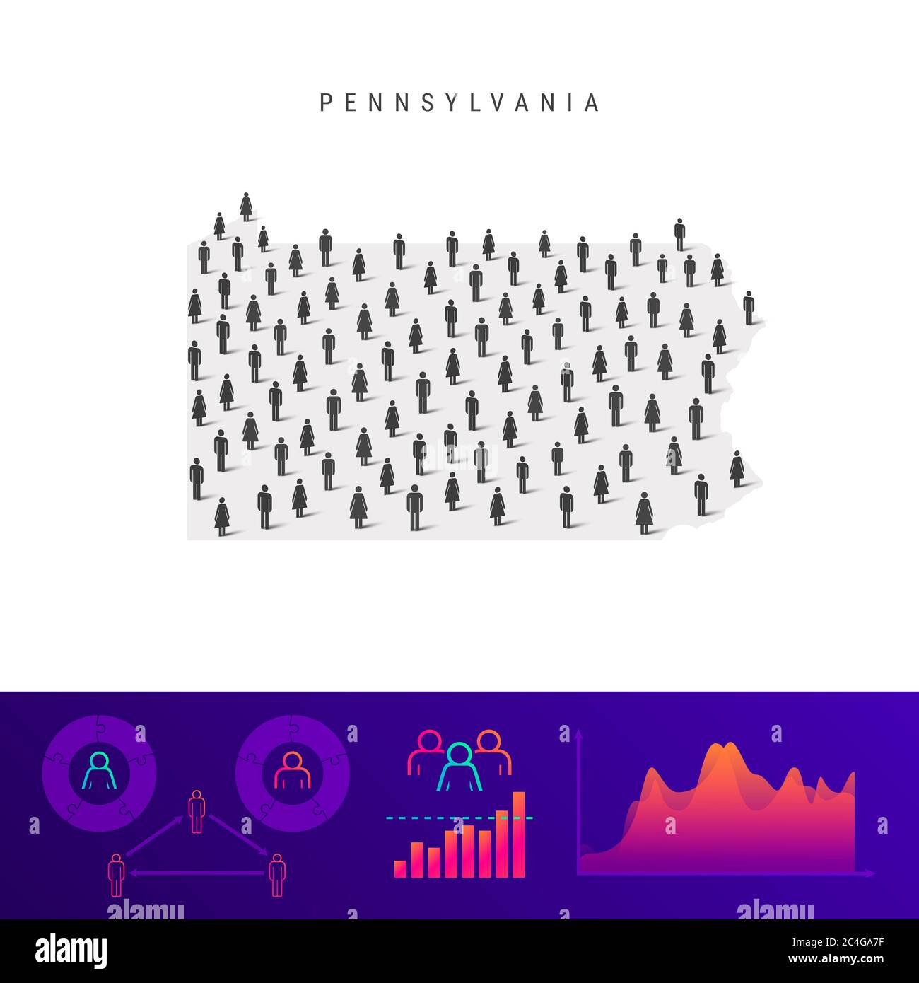 Pennsylvania people map. Detailed silhouette. Mixed crowd of men and ...
