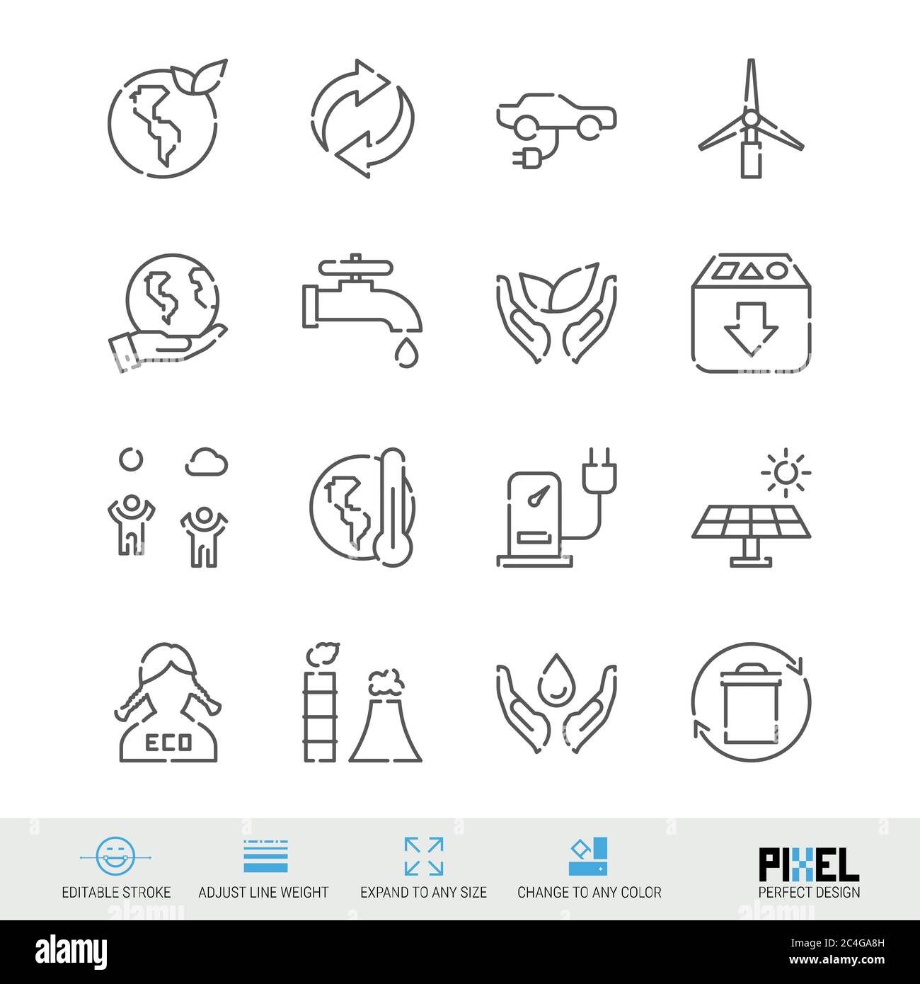 Ecology related linear icons. Eco symbols, pictograms and signs Stock ...
