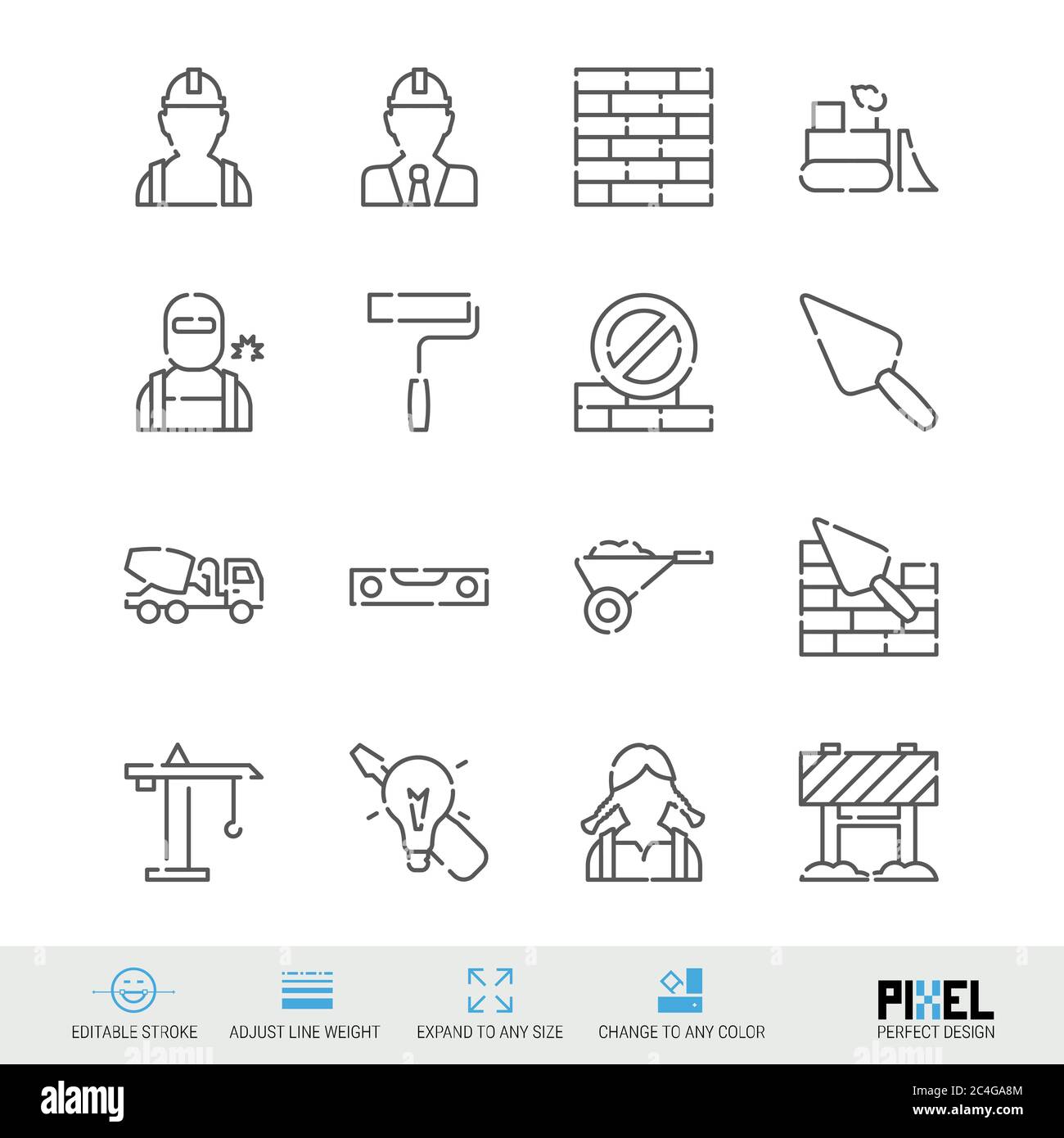 Construction and repair related linear icons. Building symbols ...