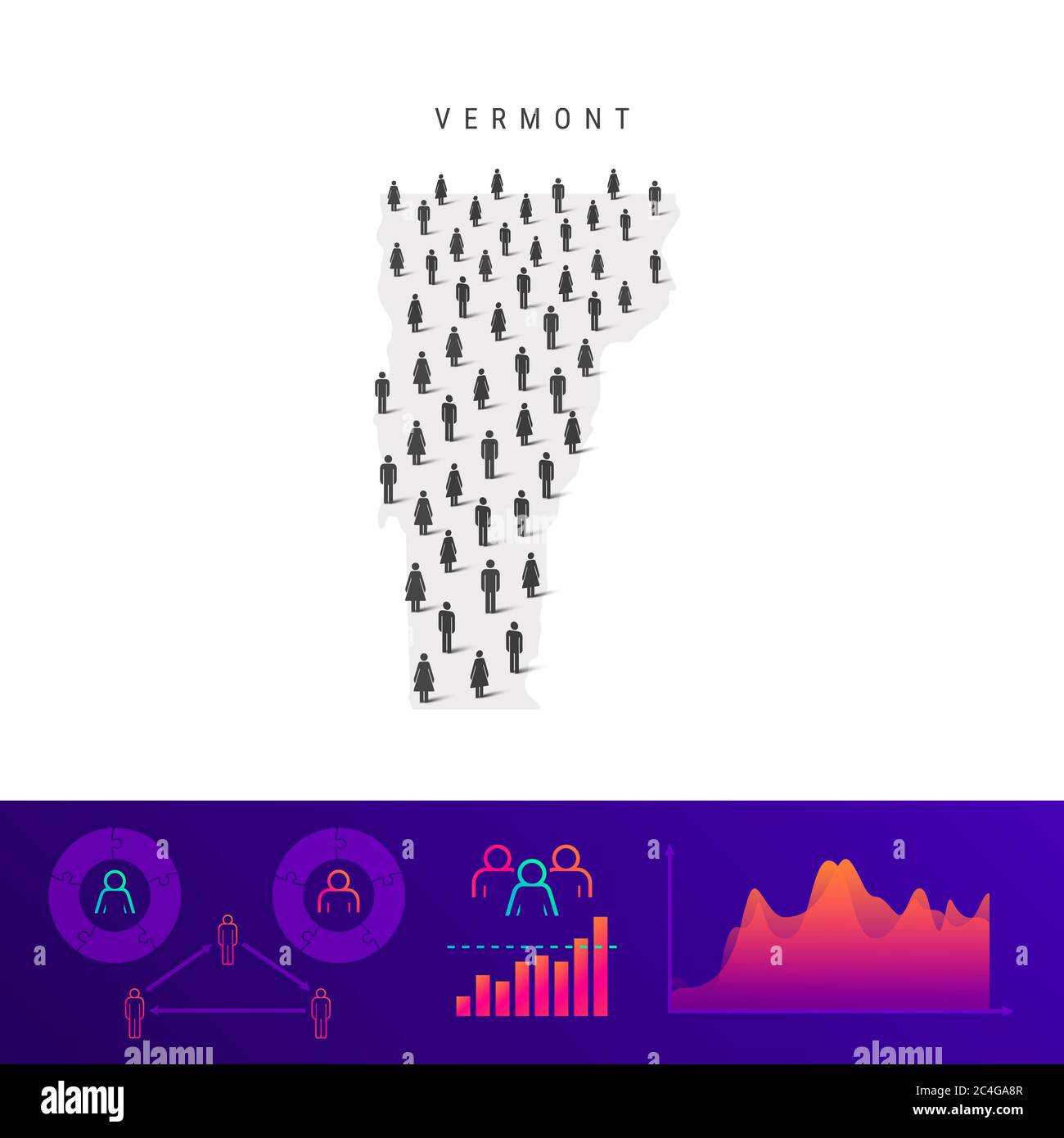 Vermont people map. Detailed silhouette. Mixed crowd of men and women ...
