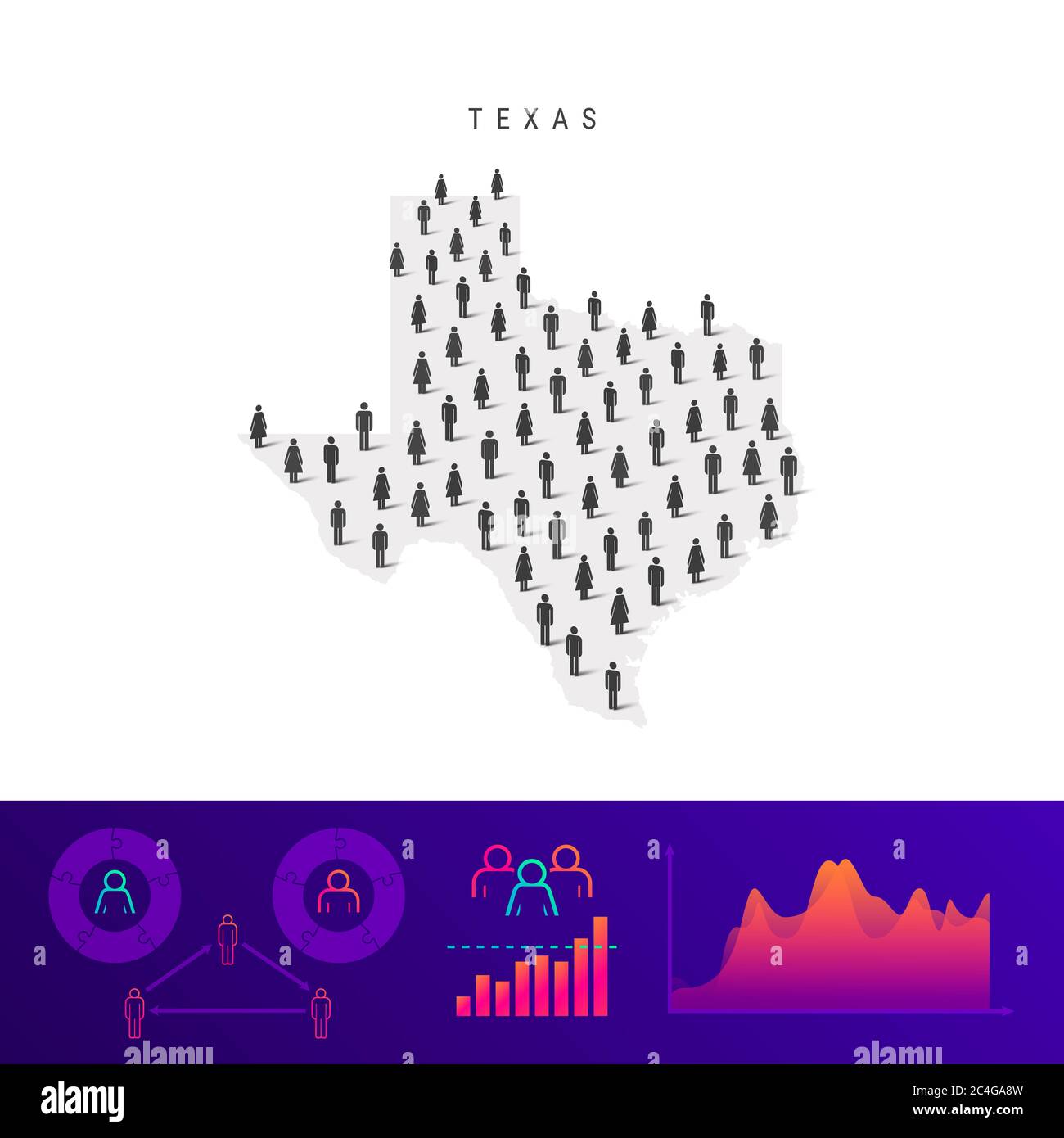 Texas people map. Detailed silhouette. Mixed crowd of men and women ...
