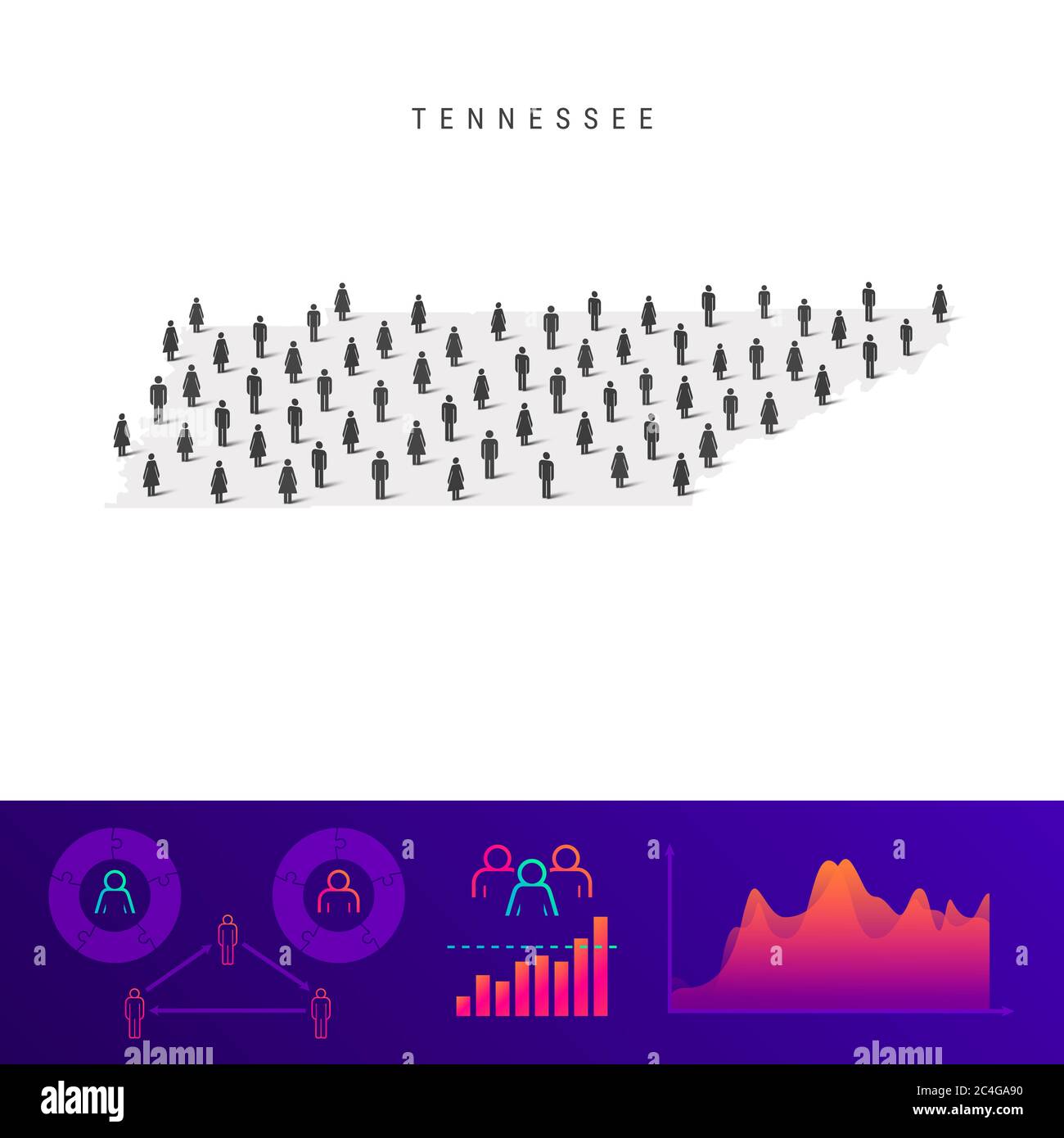 Tennessee people map. Detailed silhouette. Mixed crowd of men and women ...