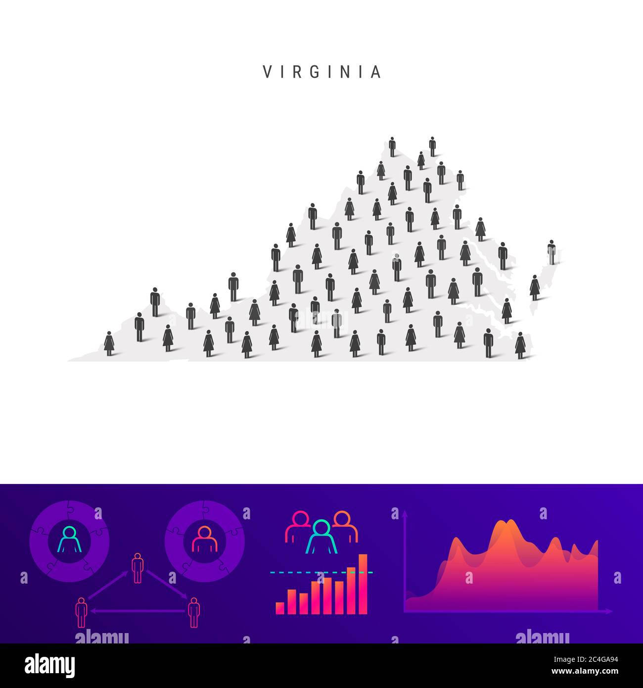 Virginia people map. Detailed silhouette. Mixed crowd of men and women ...