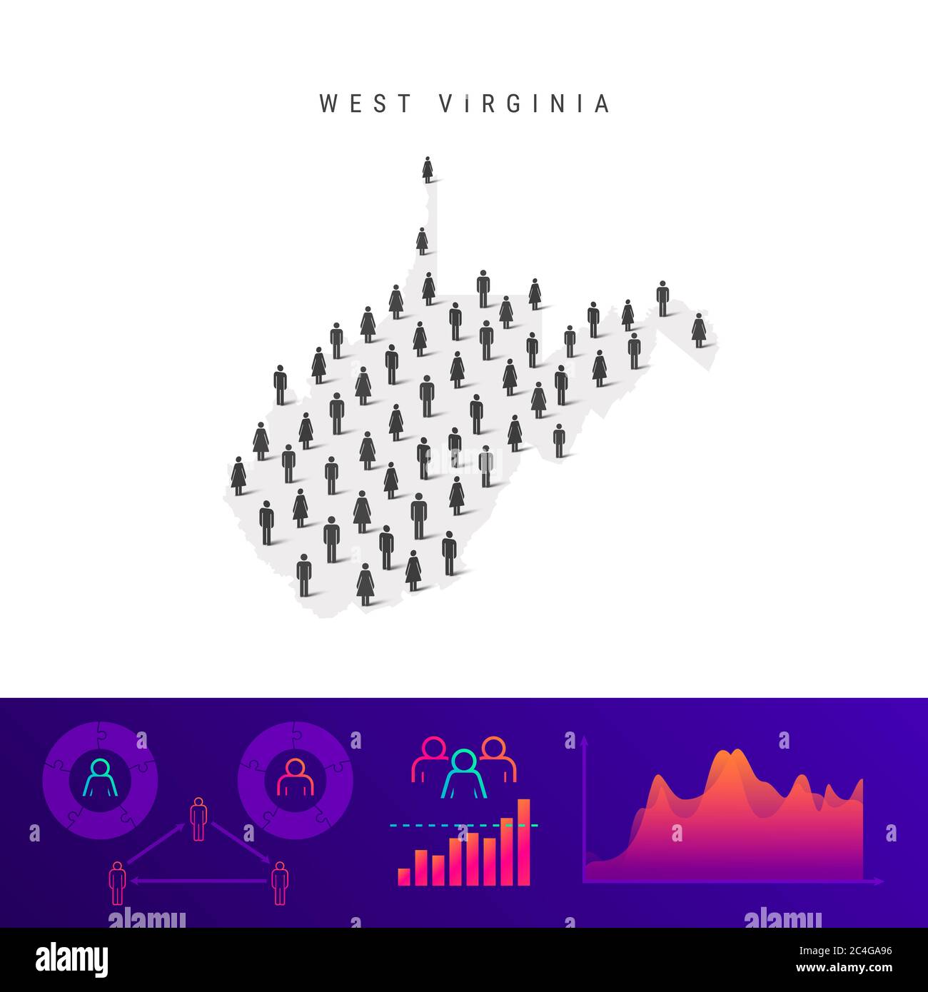 West Virginia people map. Detailed silhouette. Mixed crowd of men and ...