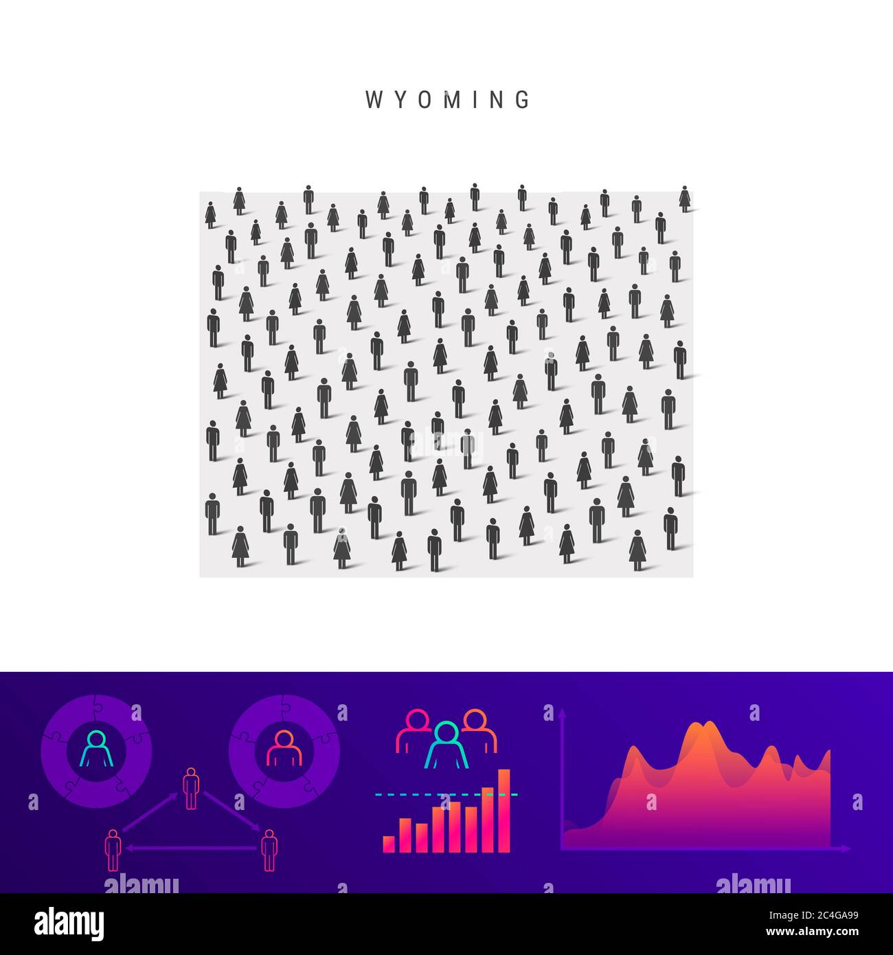 Wyoming people map. Detailed silhouette. Mixed crowd of men and women ...