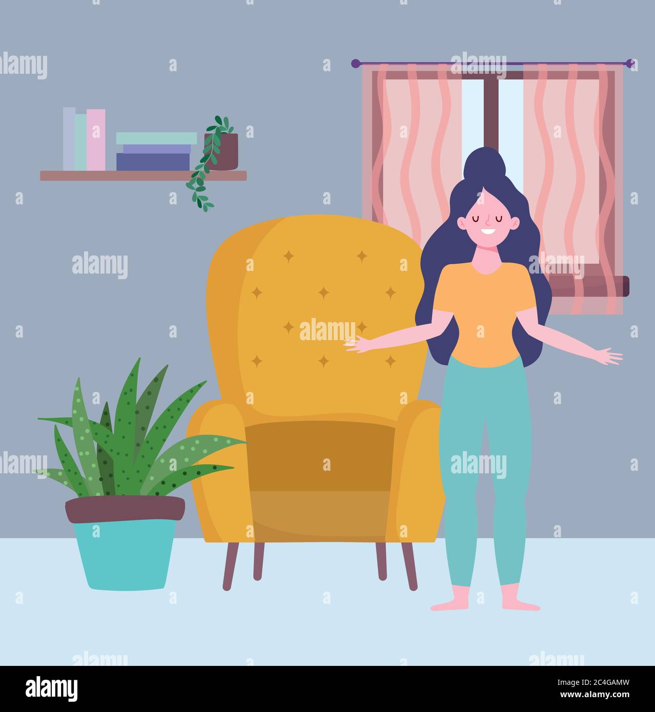 stay at home, girl standing in room home, self isolation, activities in ...