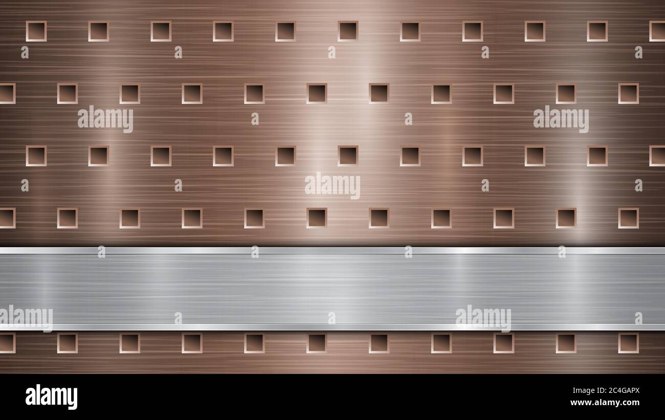 Background of bronze perforated metallic surface with holes and ...