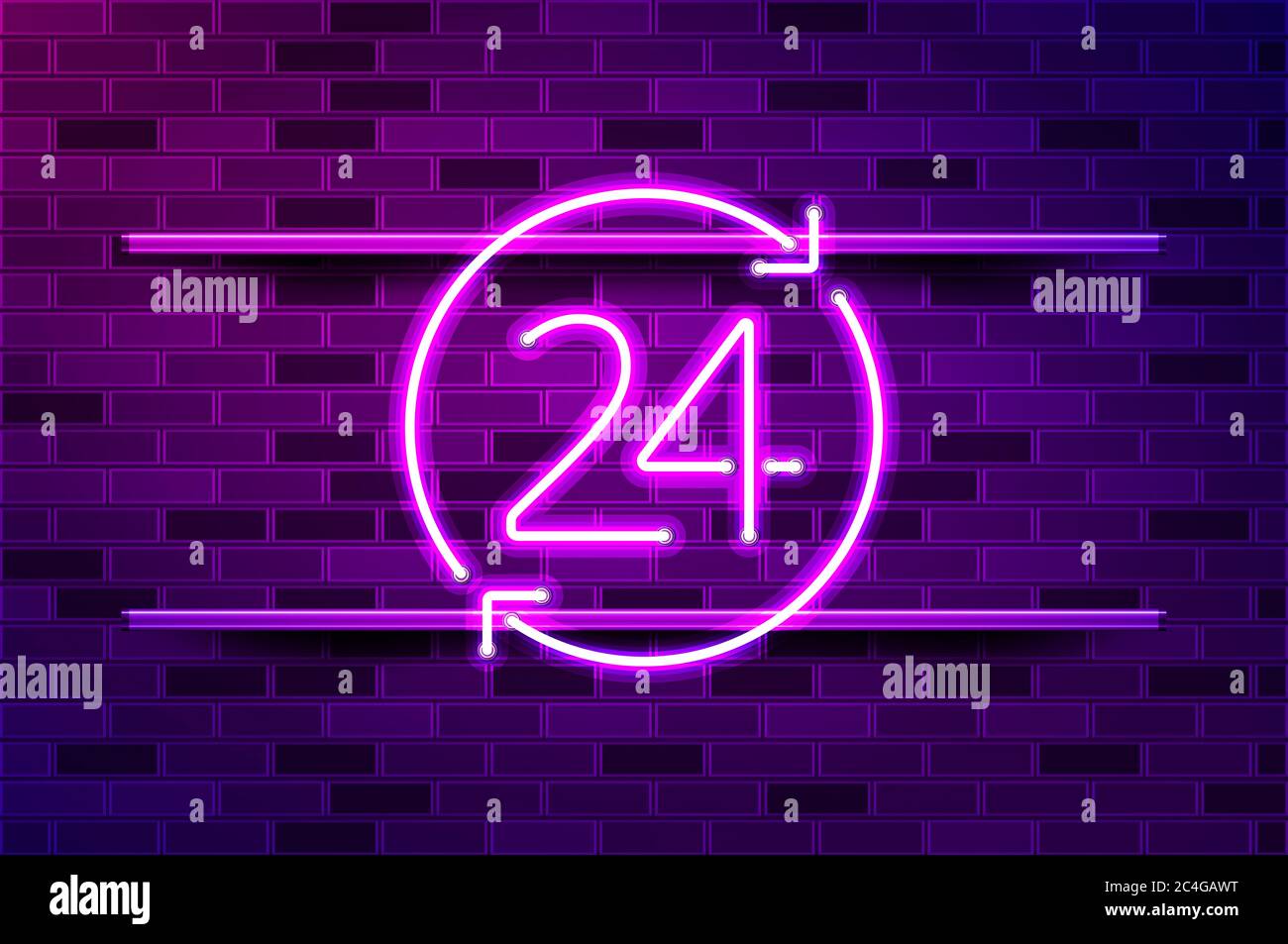 24 hours, convenience store glowing neon sign or LED strip light ...