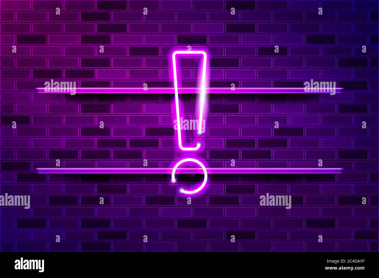 Exclamation point glowing neon sign or LED strip light. Realistic ...