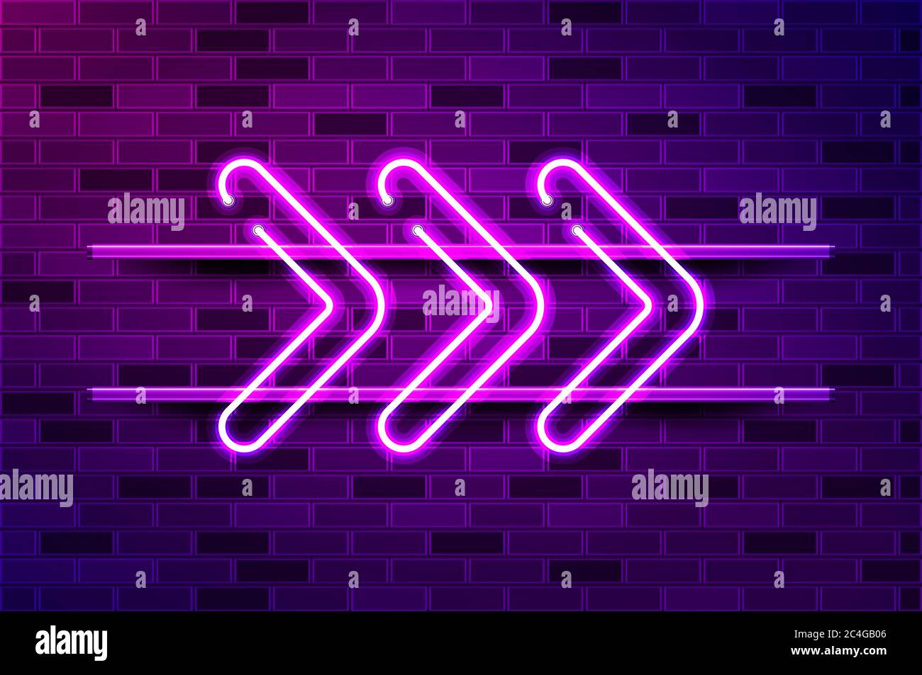 Triple right arrows glowing neon sign or LED strip light. Realistic ...