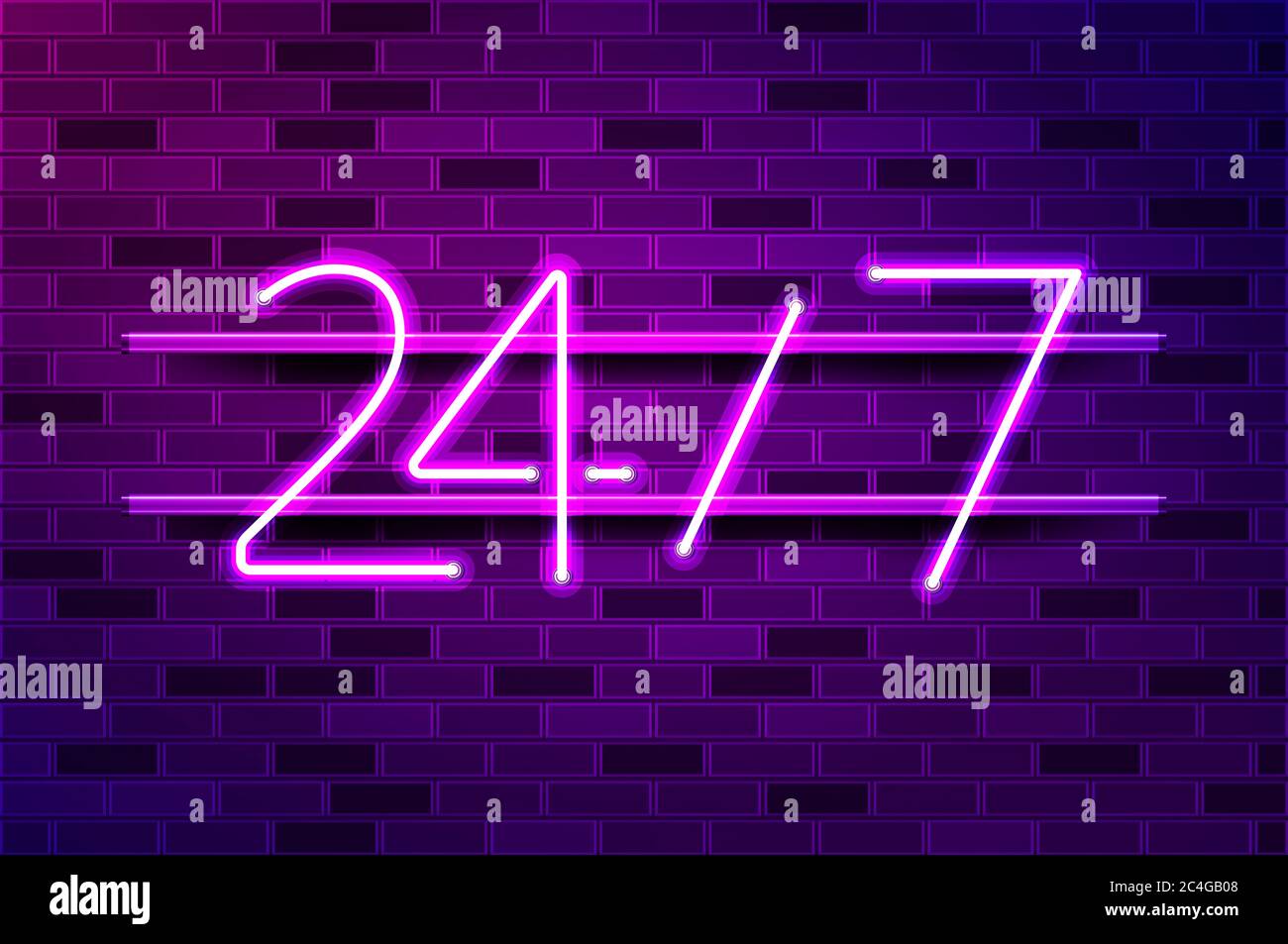 24 hours, convenience store glowing neon sign or LED strip light ...
