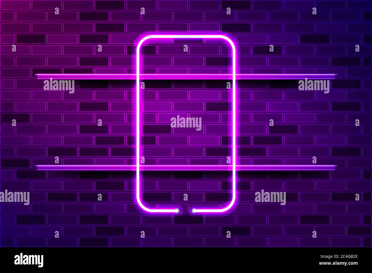Smartphone frame glowing neon sign or LED strip light. Realistic ...