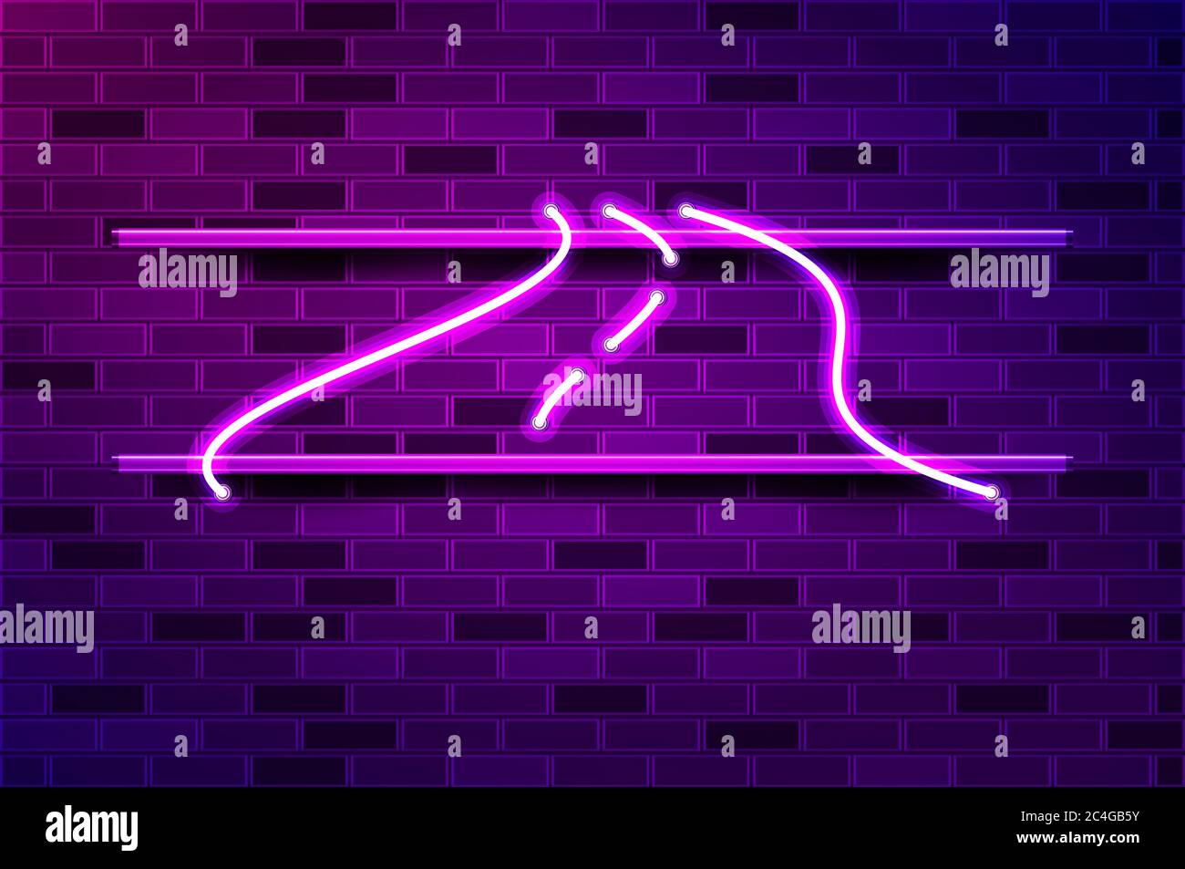 Curved bent road glowing neon sign or LED strip light. Realistic ...