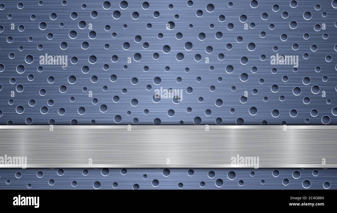 Background of blue perforated metallic surface with holes and ...