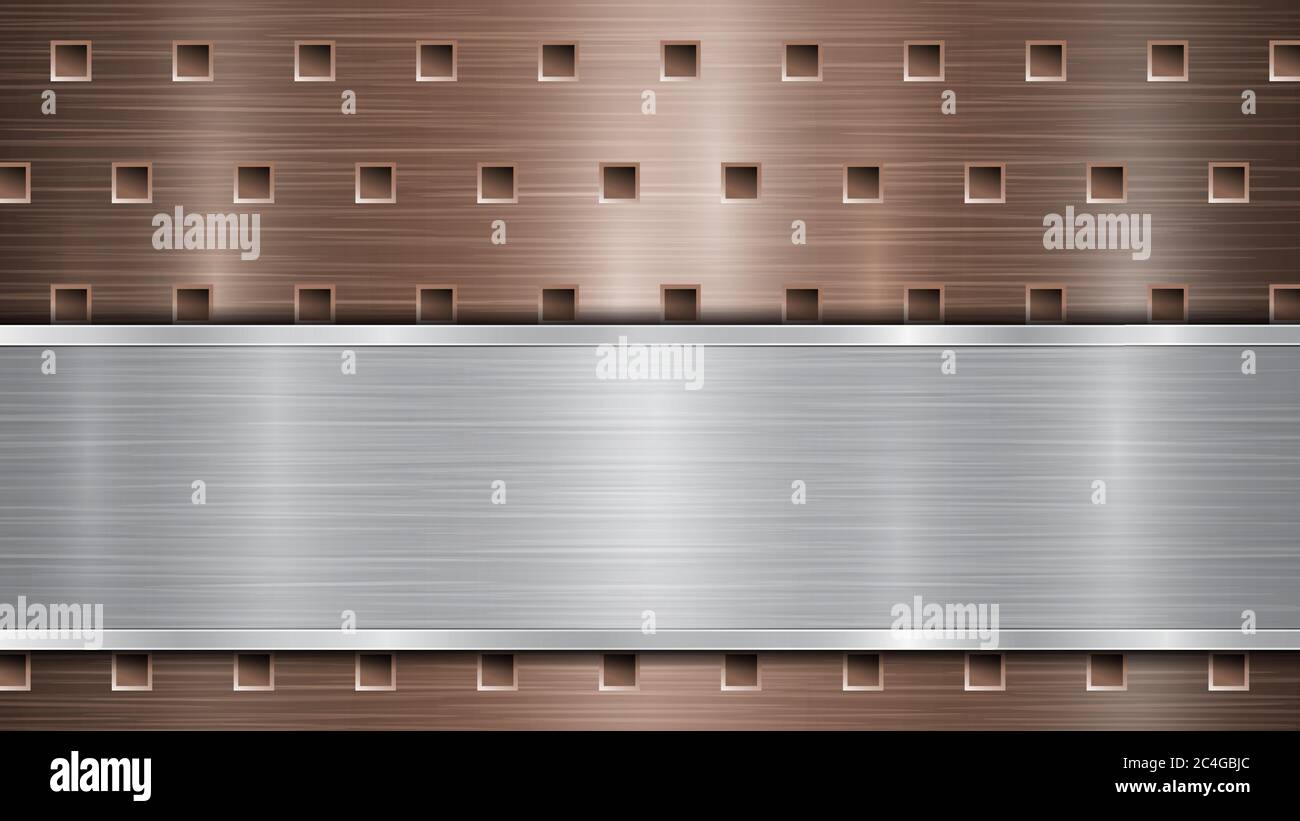 Background of bronze perforated metallic surface with holes and ...