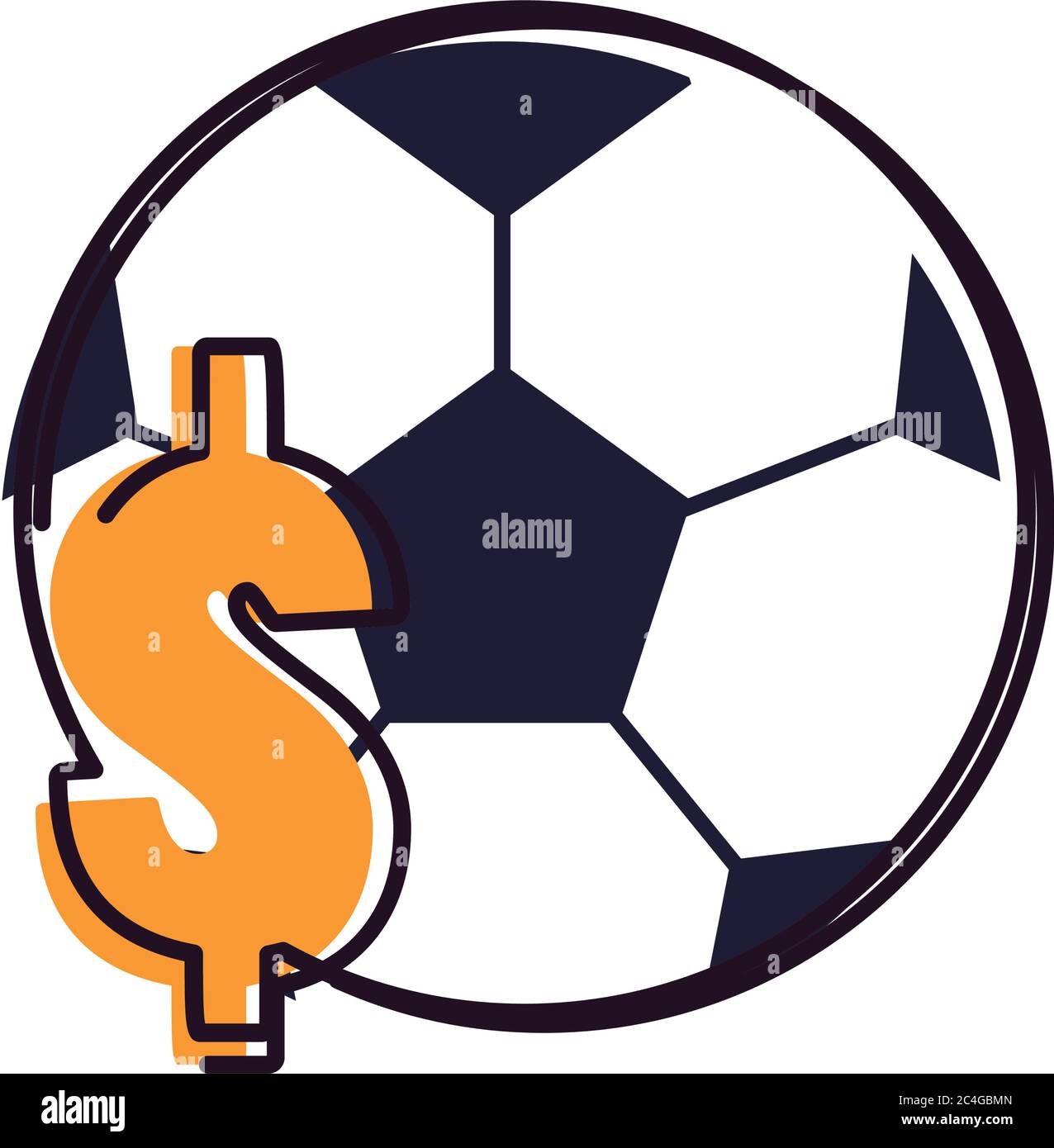 Ball with dollar line and fill style icon design, Soccer football sport ...