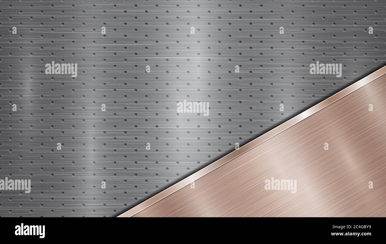 Background of silver perforated metallic surface with holes and angled ...