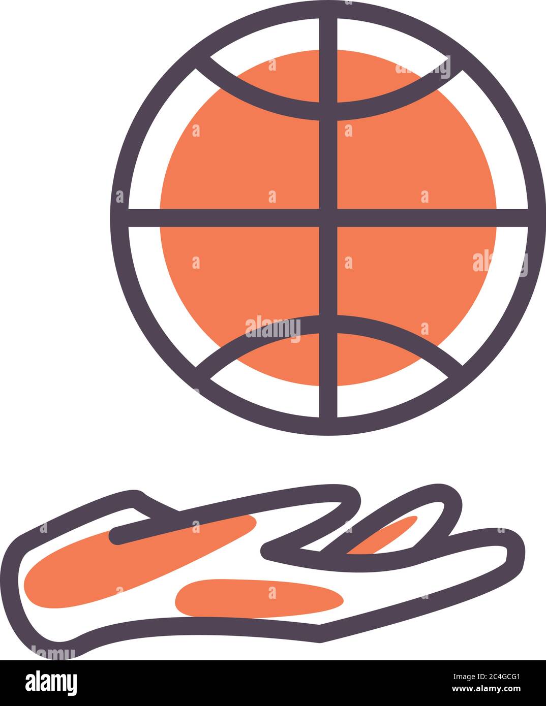 Ball over hand line and fill style icon design, Basketball sport hobby ...