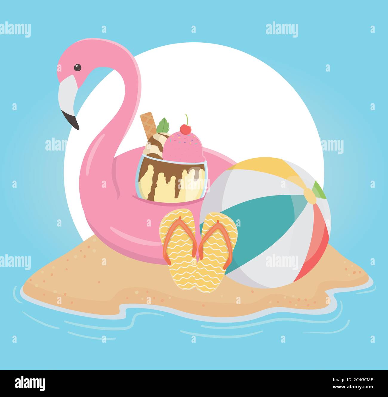 summer travel and vacation float flamingo flip flops beach ball ice ...