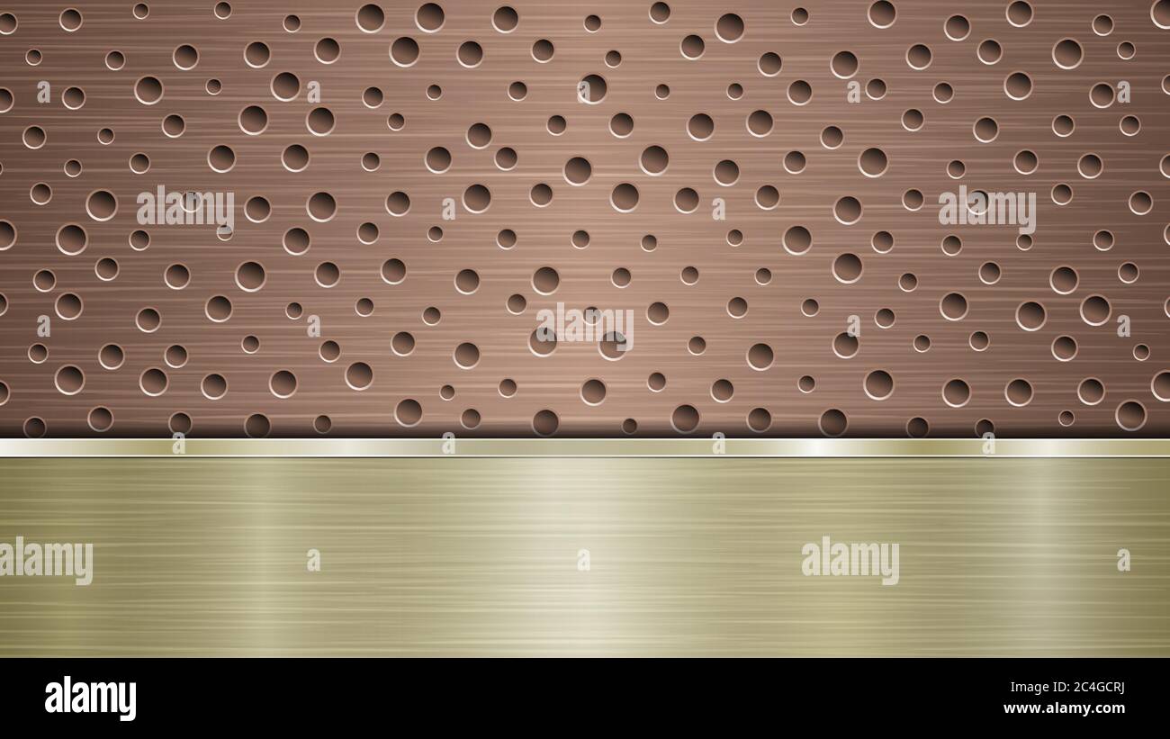 Background of bronze perforated metallic surface with holes and ...