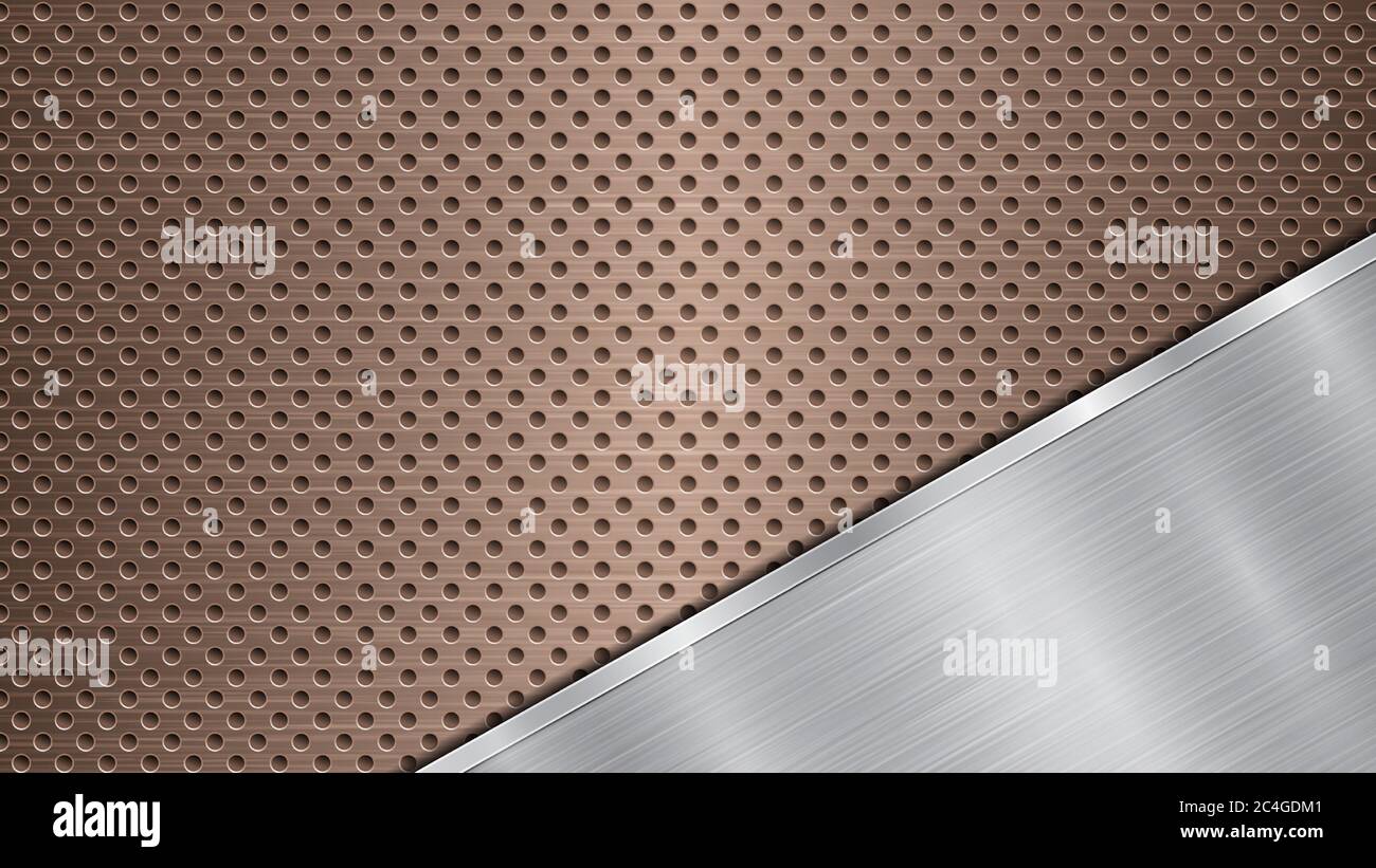 Background of bronze perforated metallic surface with holes and angled ...