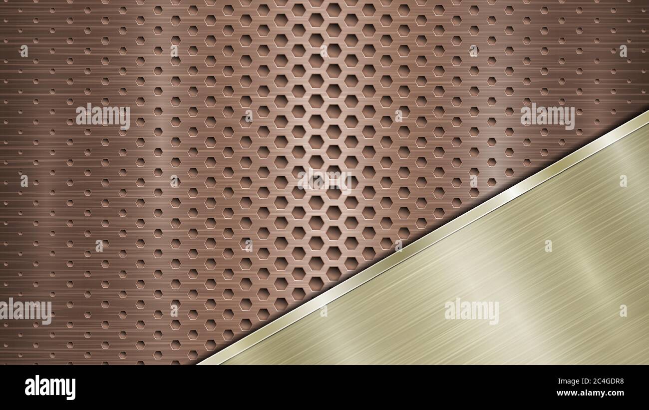 Background of bronze perforated metallic surface with holes and angled ...