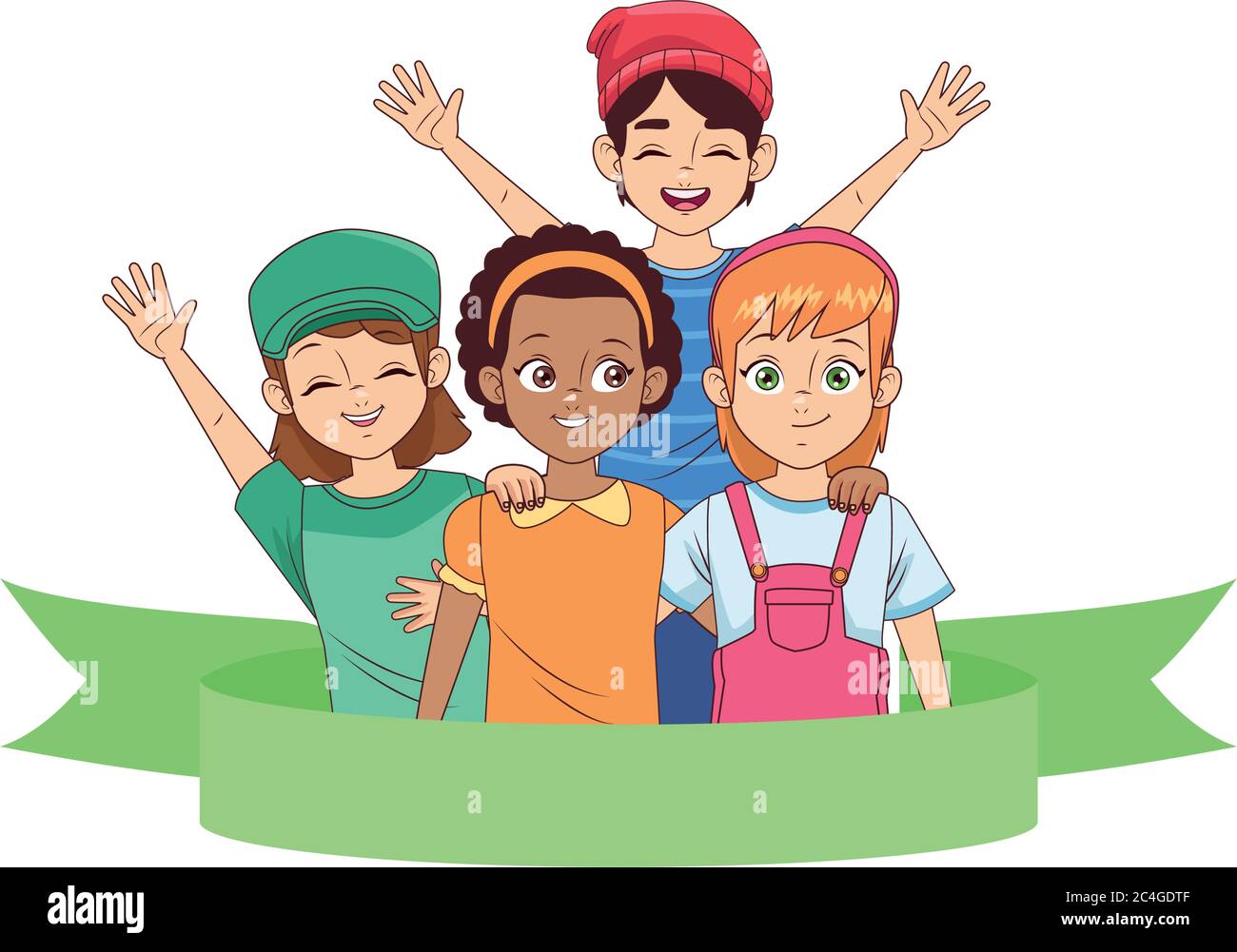 happy young diversity kids avatars characters vector illustration ...