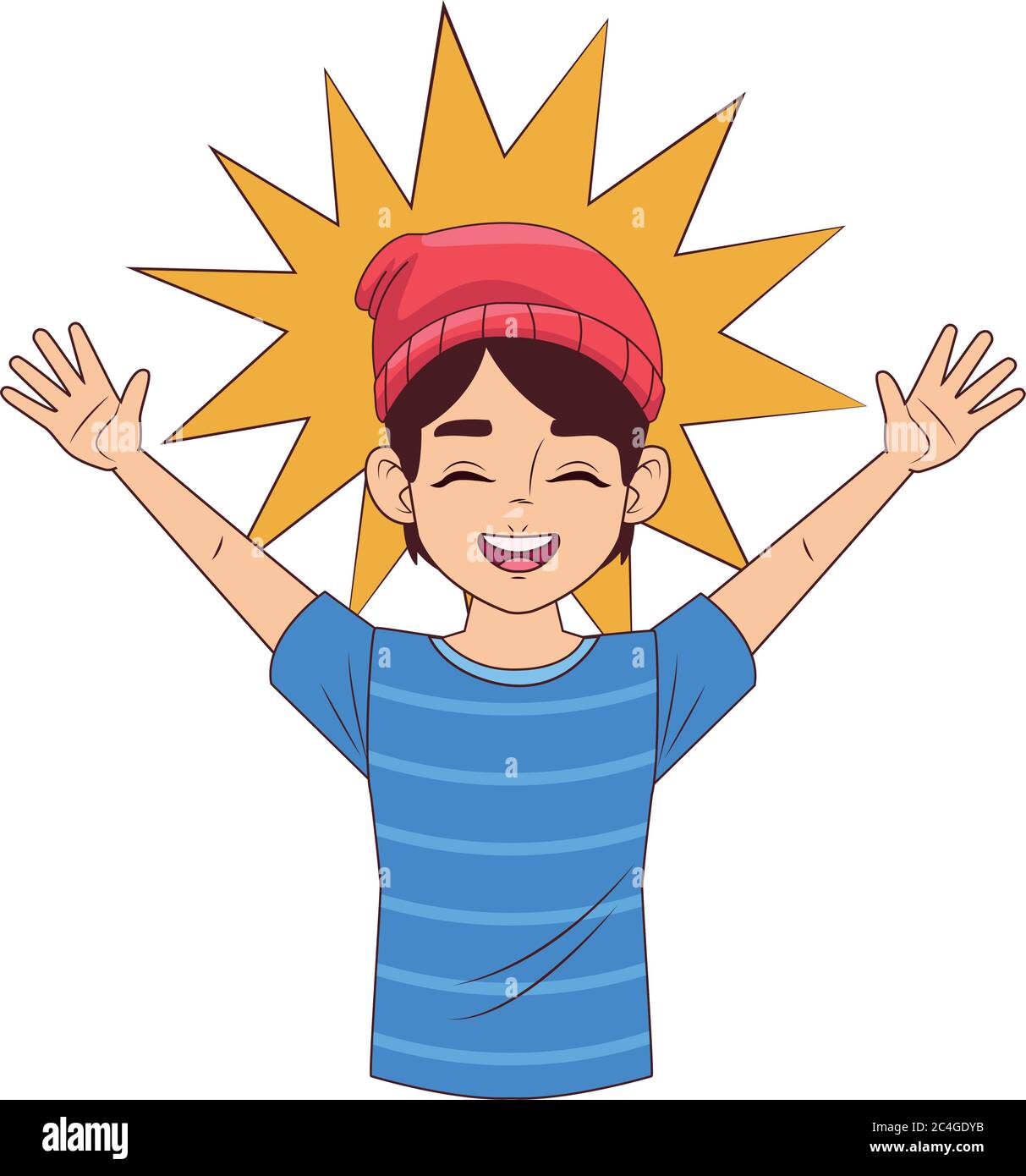 happy young boy celebratring avatar character vector illustration ...