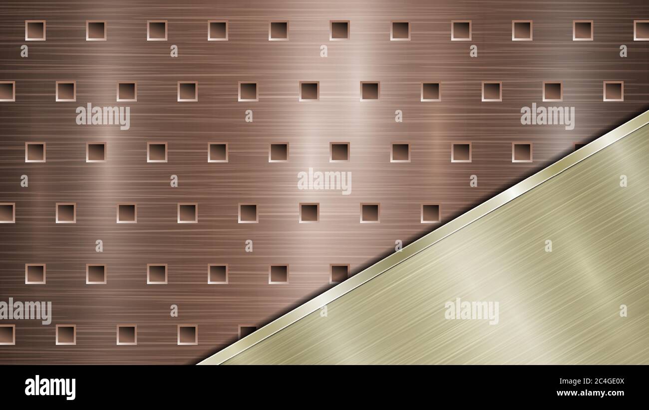 Background of bronze perforated metallic surface with holes and angled ...