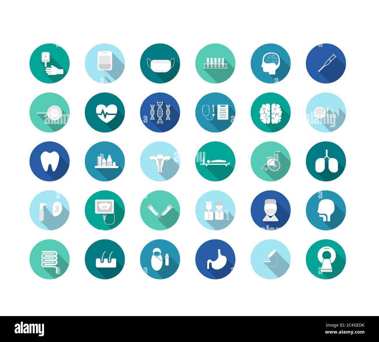 Set of medical icons with long shadow flat design vector illustration ...
