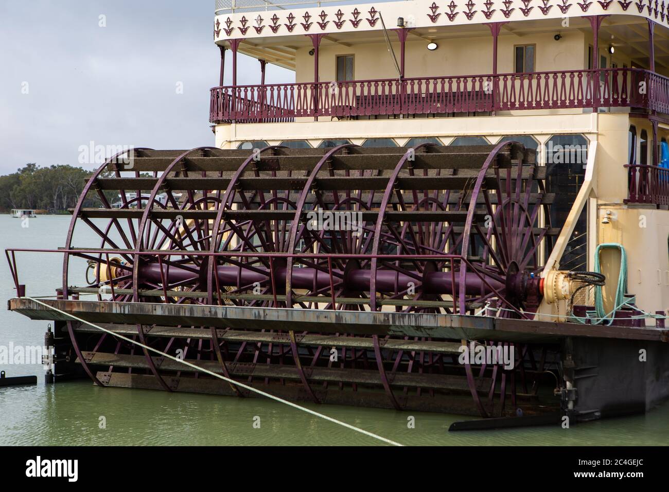 The rear paddle of the Murray Princess house boat docked on the ...