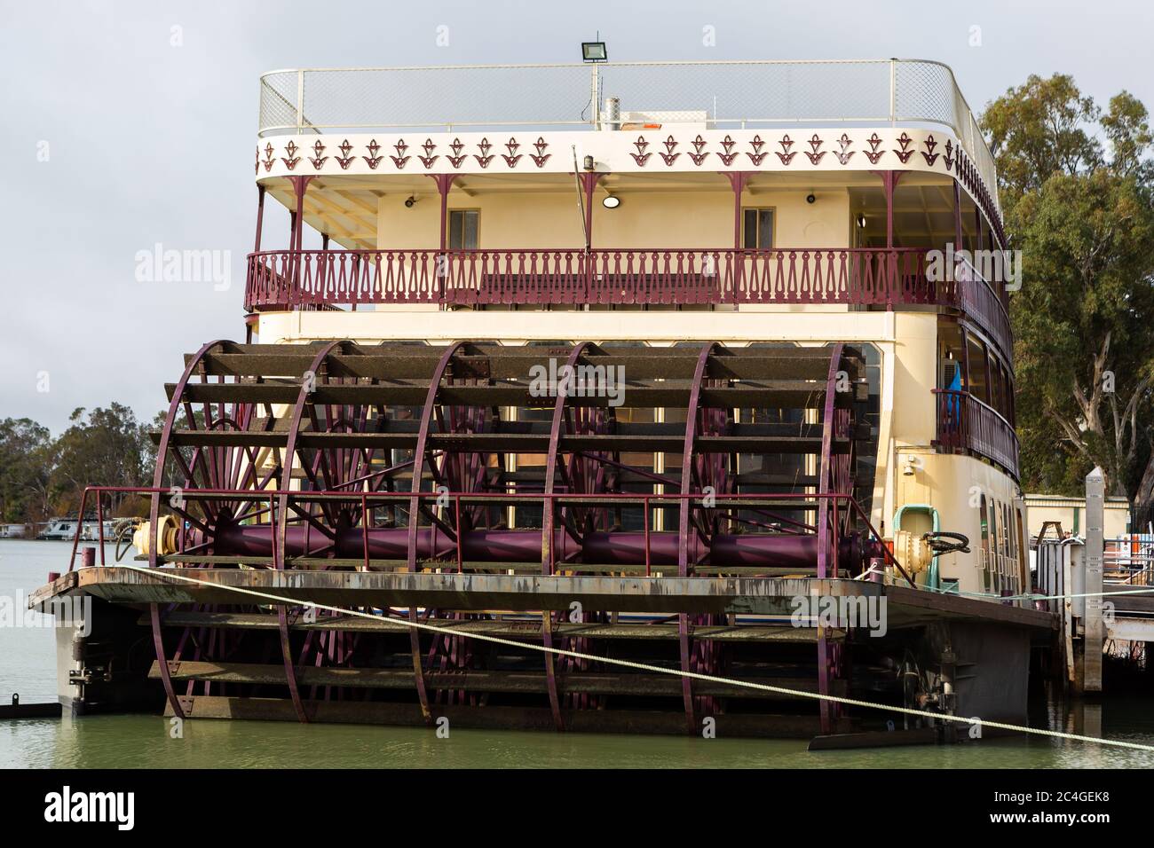 The rear paddle of the Murray Princess house boat docked on the ...