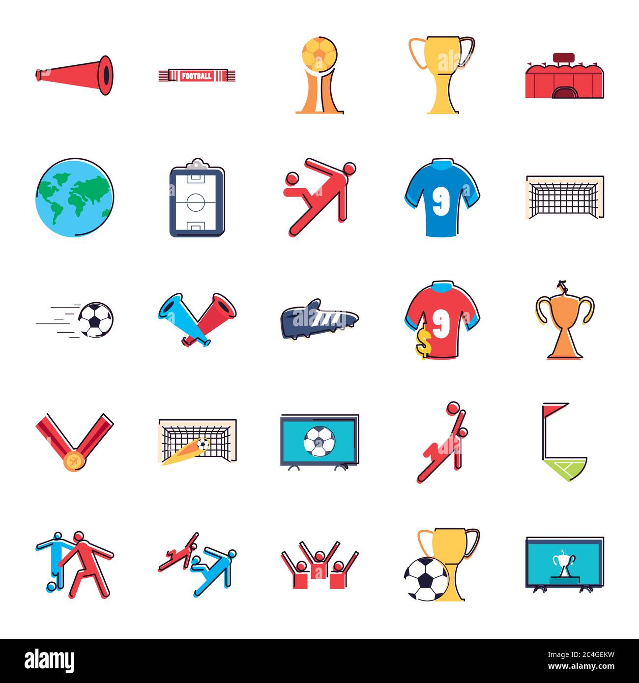 line and fill style icon set design, Soccer football sport hobby ...