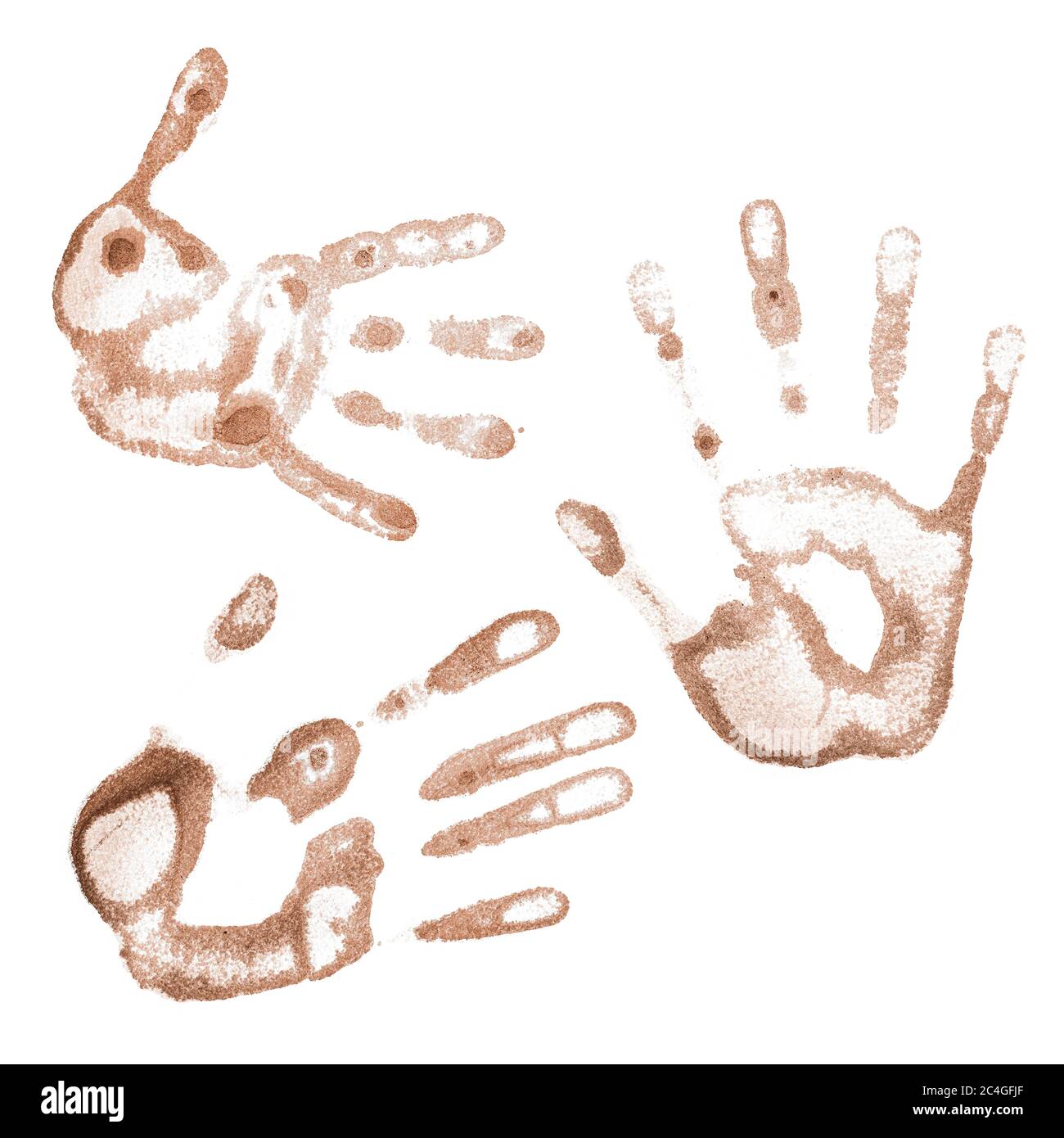 Set of coffee colored hand print on white background Stock Photo - Alamy
