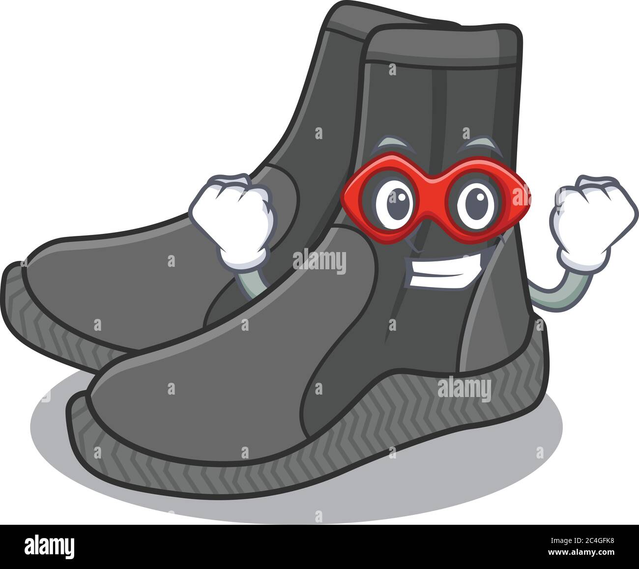 A cartoon mascot of dive booties in a fantastic Super hero character ...