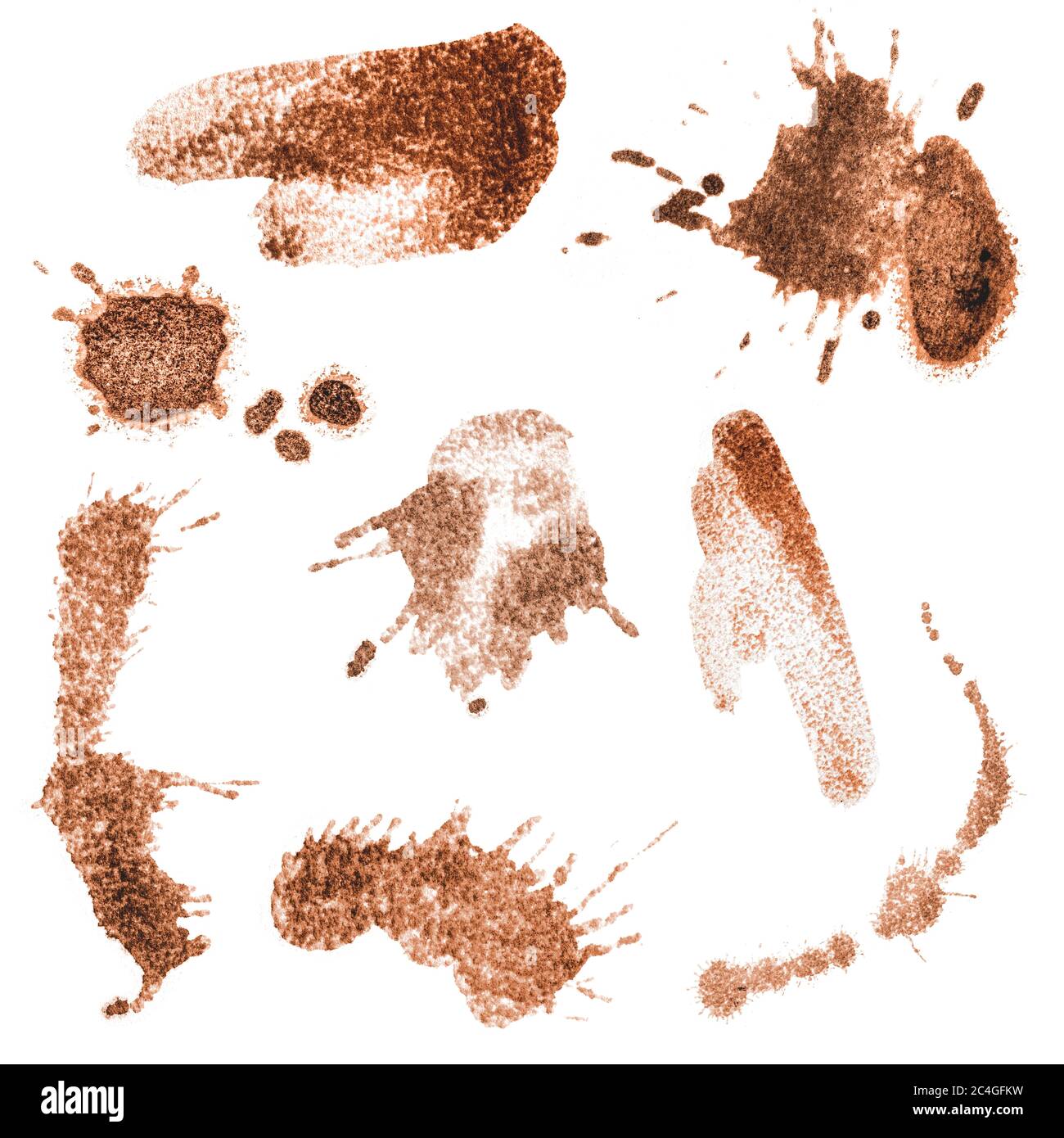 Collection of coffee splashes on white background Stock Photo - Alamy