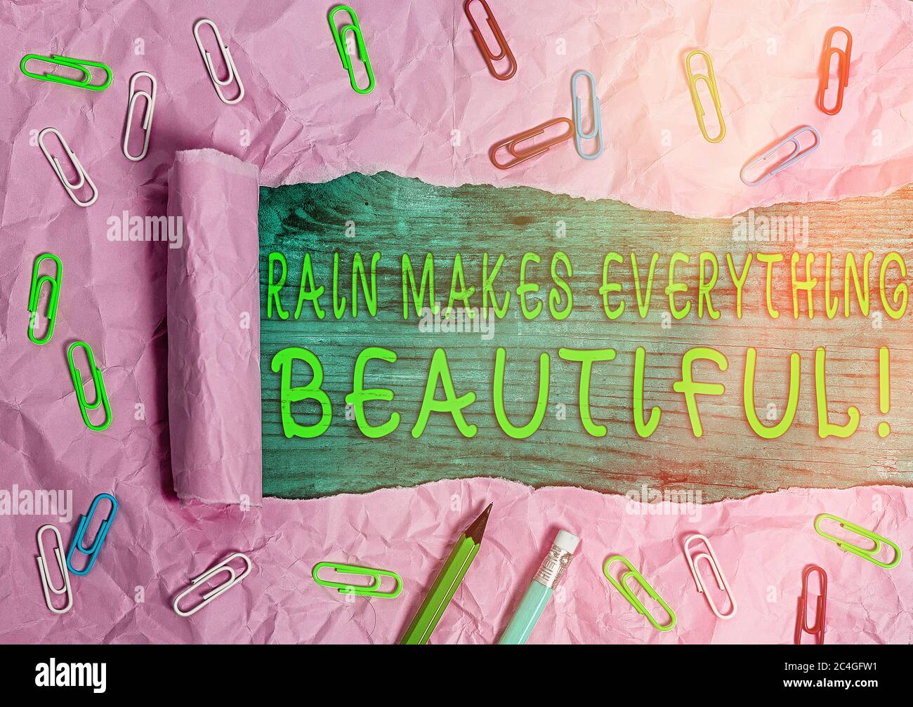 Writing note showing Rain Makes Everything Beautiful. Business concept ...