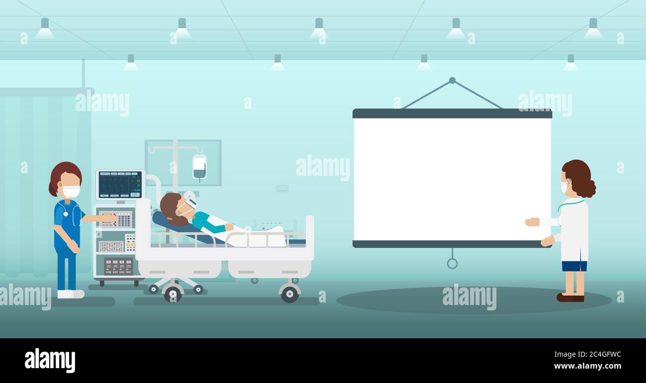 Medical service concept with blank screen projector and critical ...