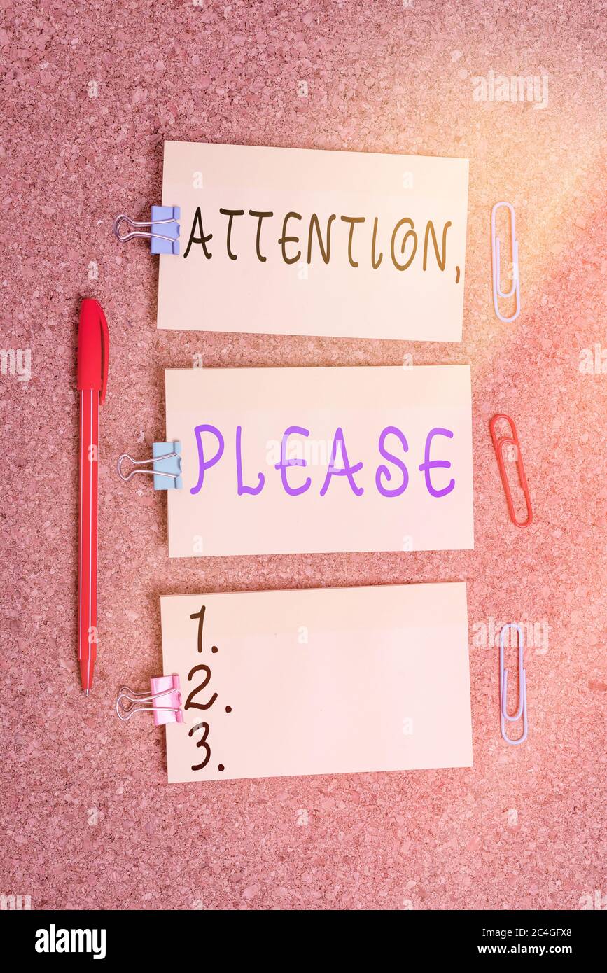 Word writing text Attention, Please. Business photo showcasing way to ...