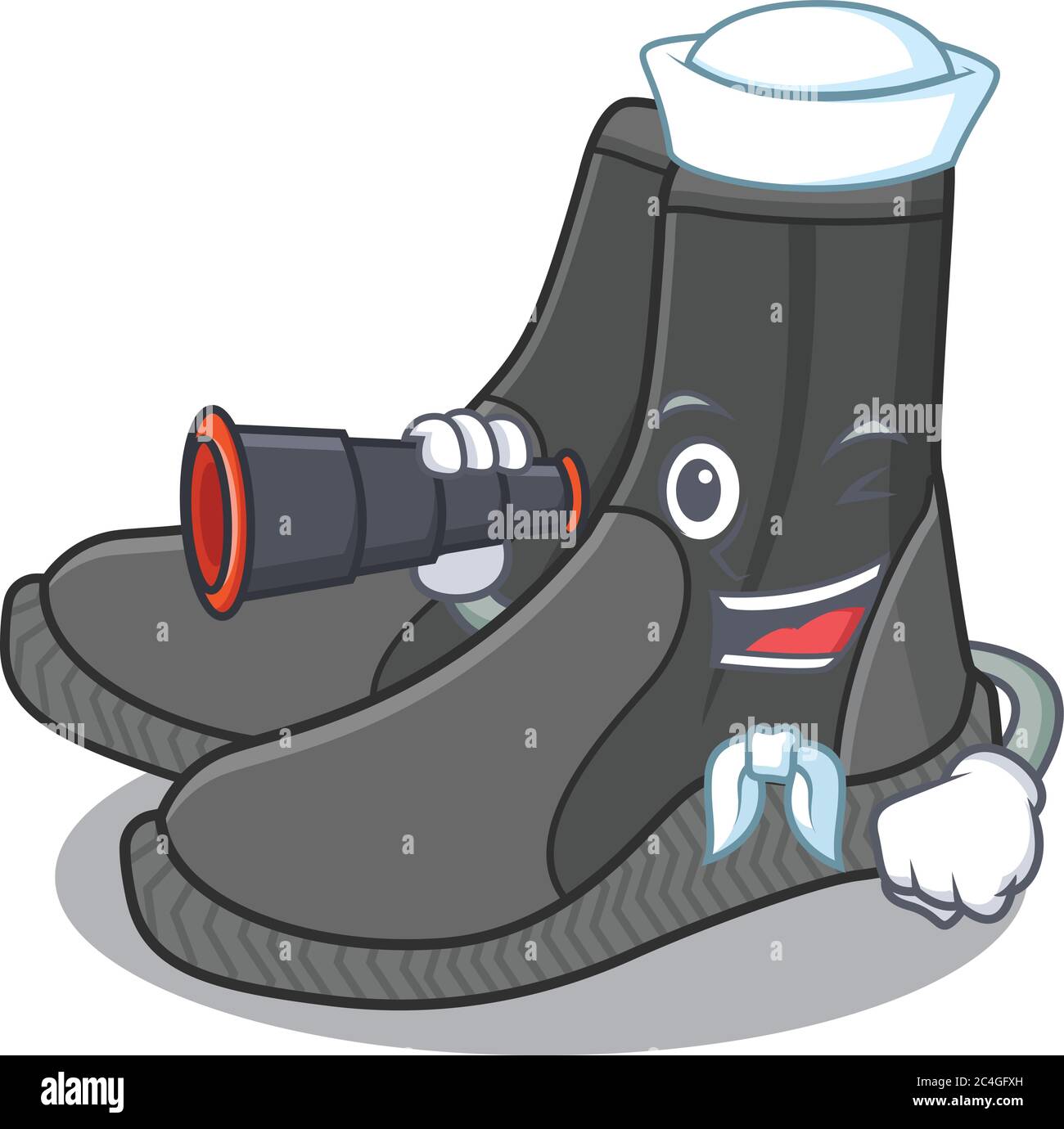 A cartoon image design of dive booties Sailor with binocular Stock ...