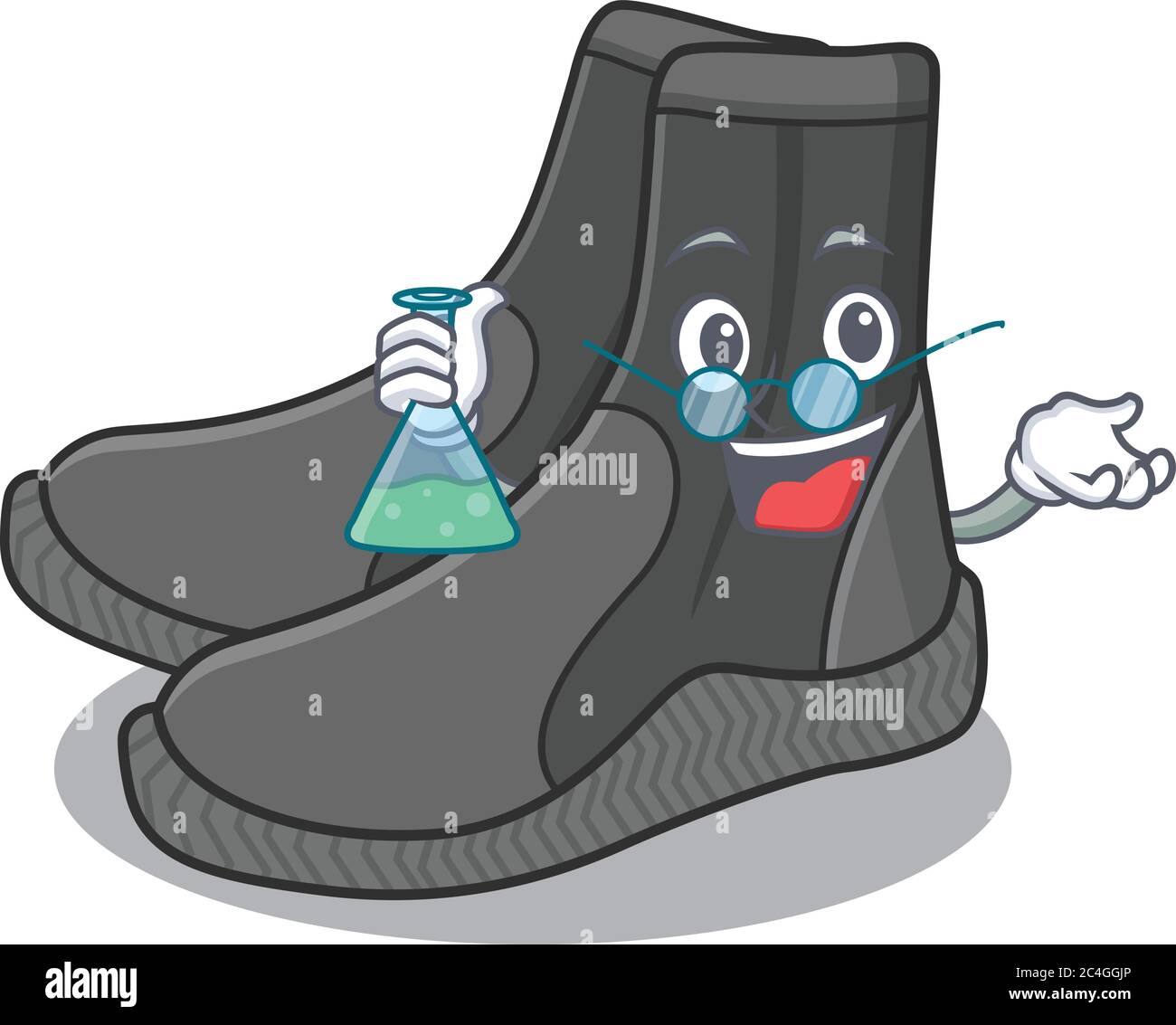 Super Genius Professor of dive booties Caricature character working on ...