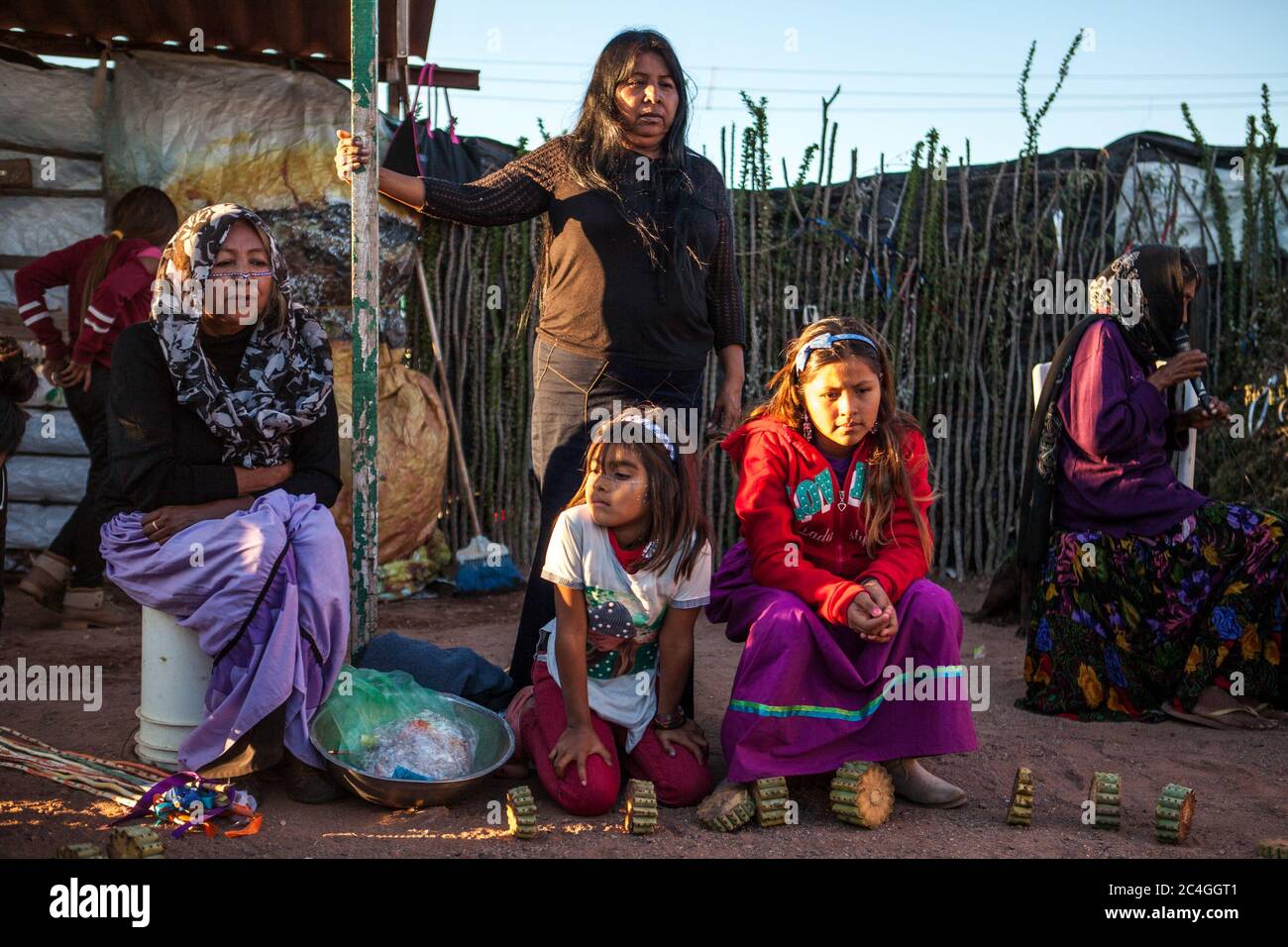 A group of women of the Comcáac indigenous community wait for their ...