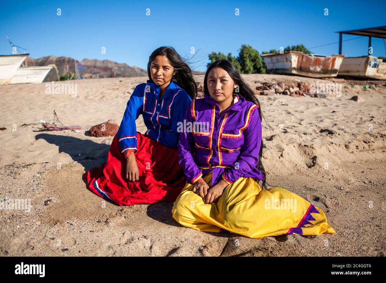 Two girls from the Comcáac indigenous community wear their colourful ...