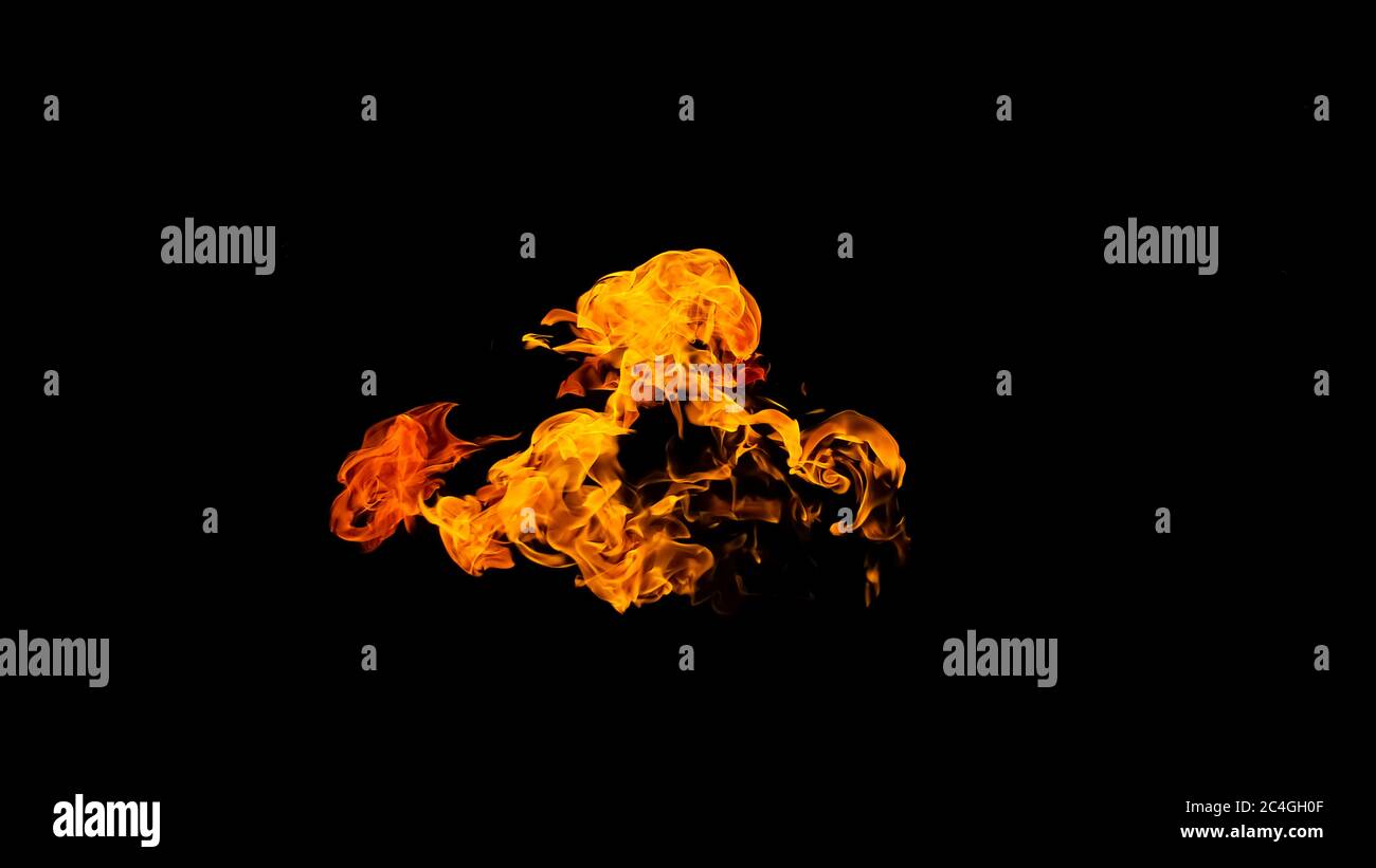 Fire flames on black background isolated. Burning gas or gasoline burns ...