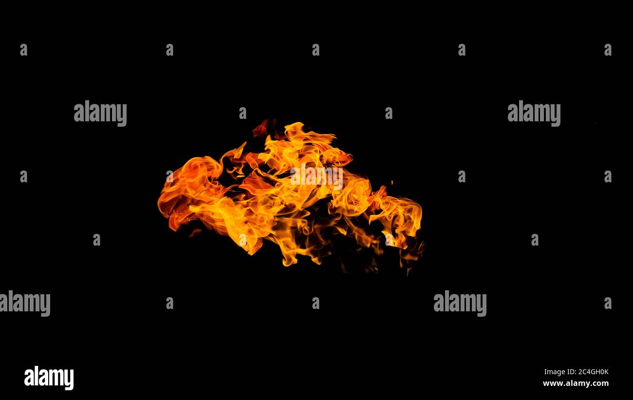 Fire flames on black background isolated. Burning gas or gasoline burns ...