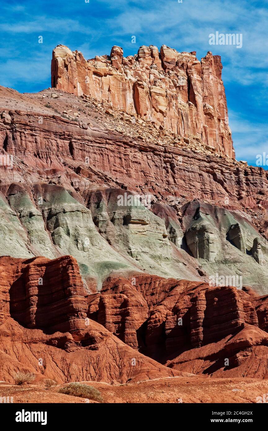 The Castle, cliff with stata of many colors at Capitol Reef National ...