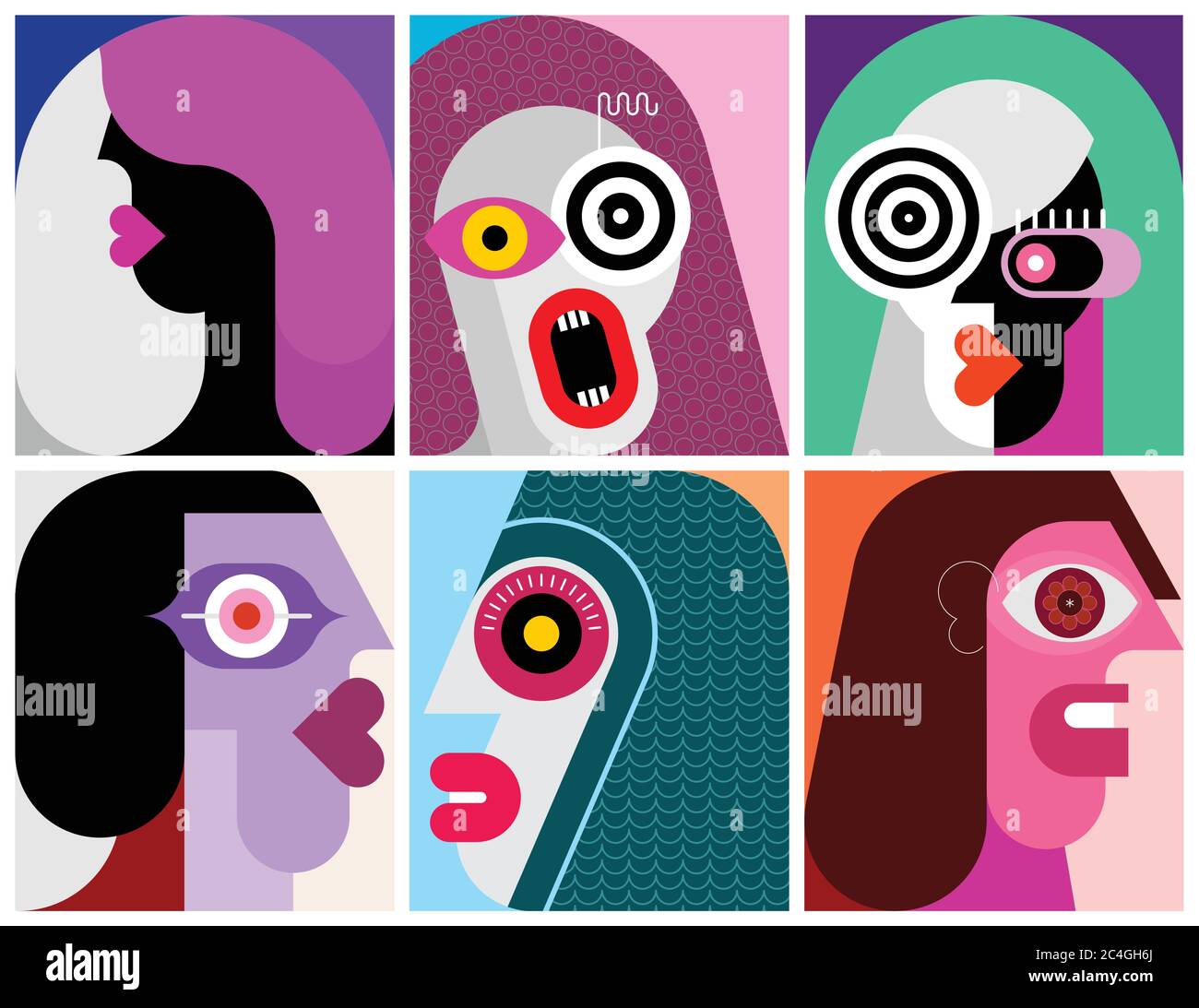 Six Portraits modern art vector illustration. Composition of six ...