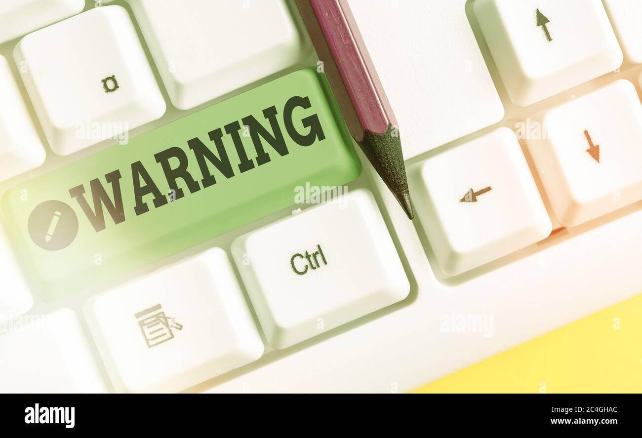 Writing Note Showing Warning Business Concept For Statement Or Event That Indicates A Possible